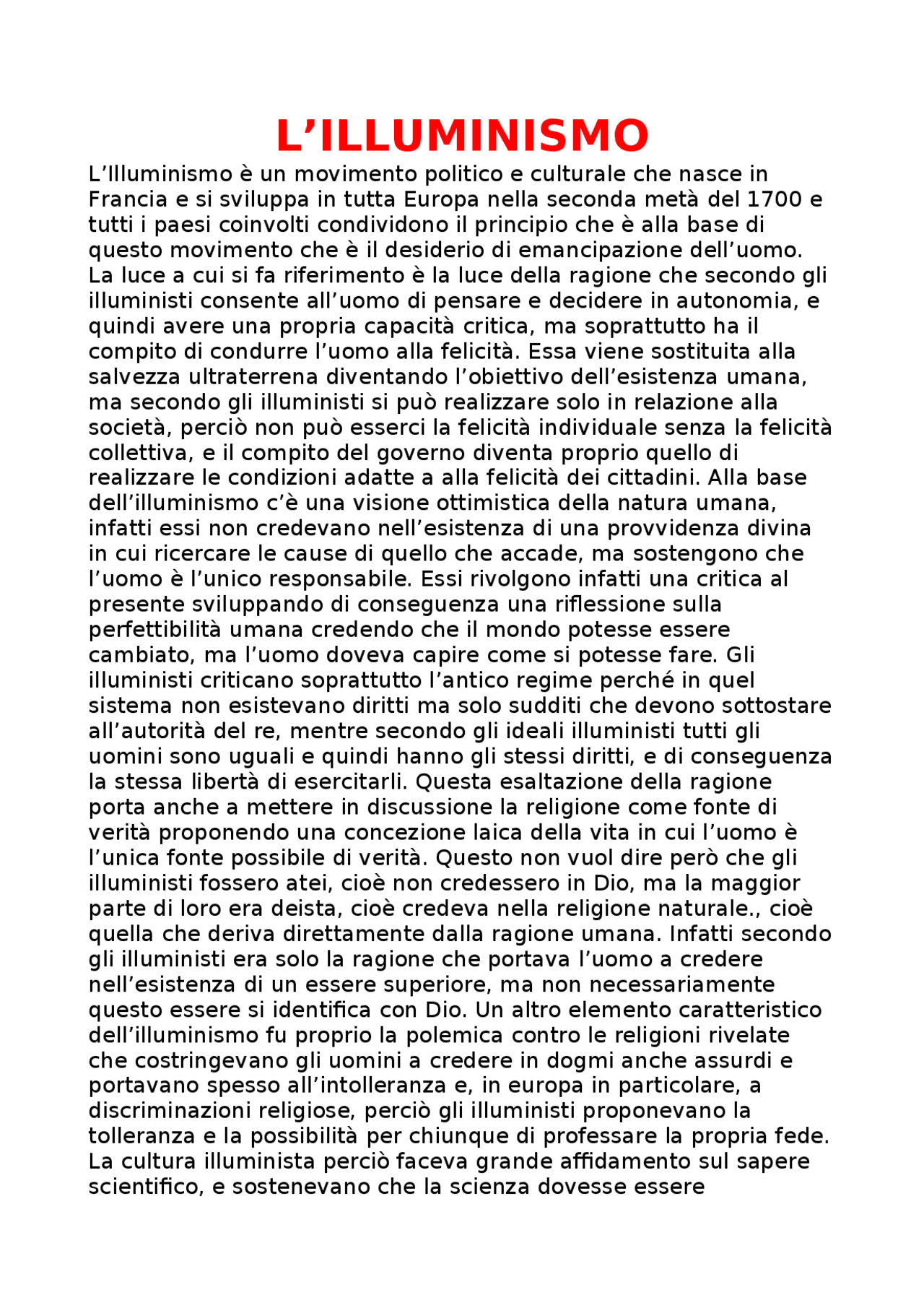 Riassunto Dellilluminismo Docsity