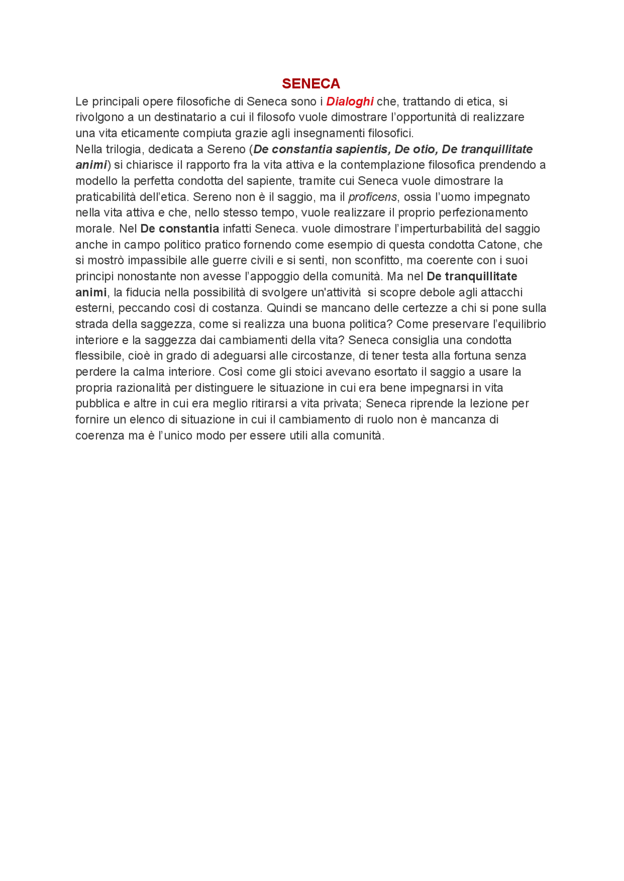 I Dialoghi e la trilogia di Seneca - Docsity