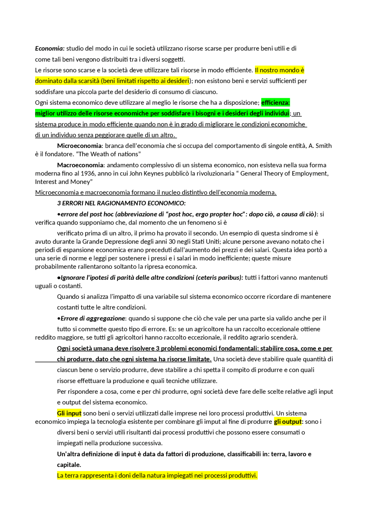 Parte introduttiva Samuelson economia | Appunti di Economia Politica ...