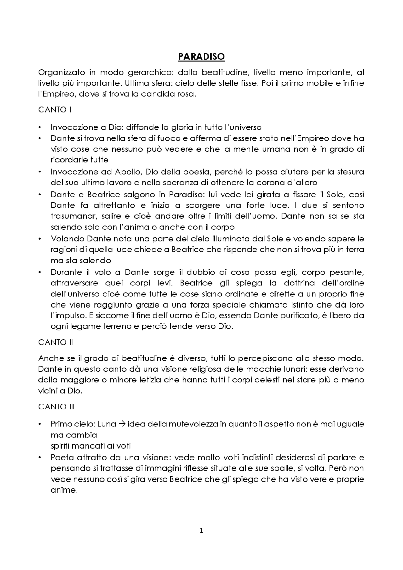 Riassunti Paradiso Divina Commedia Docsity