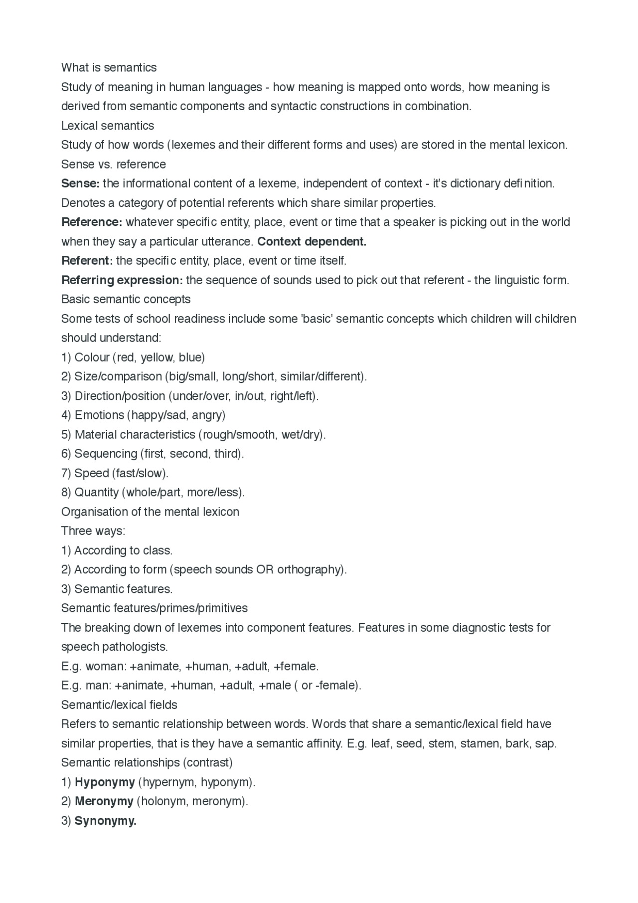 English Semantics definitions - Docsity