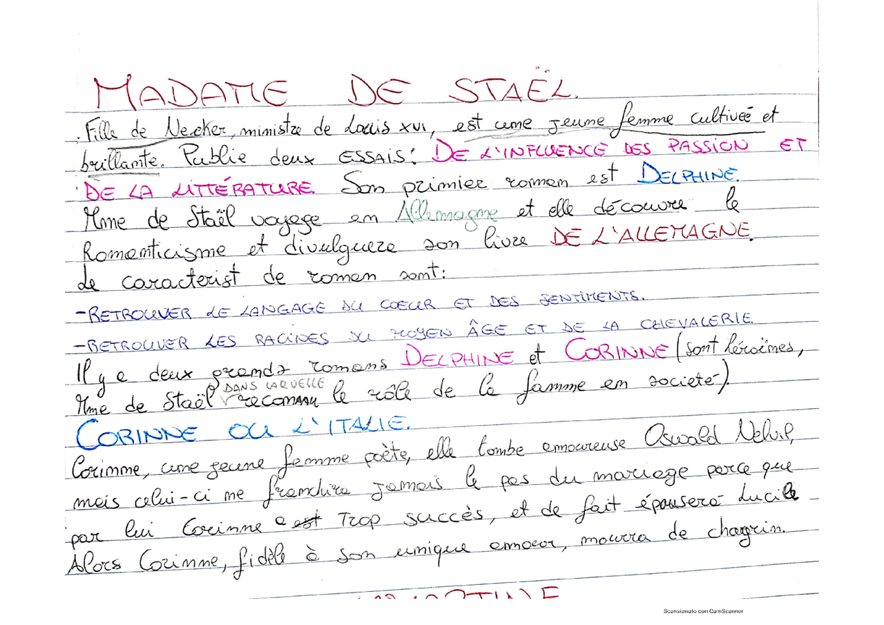 Letteratura Francese Madame De Stael Docsity
