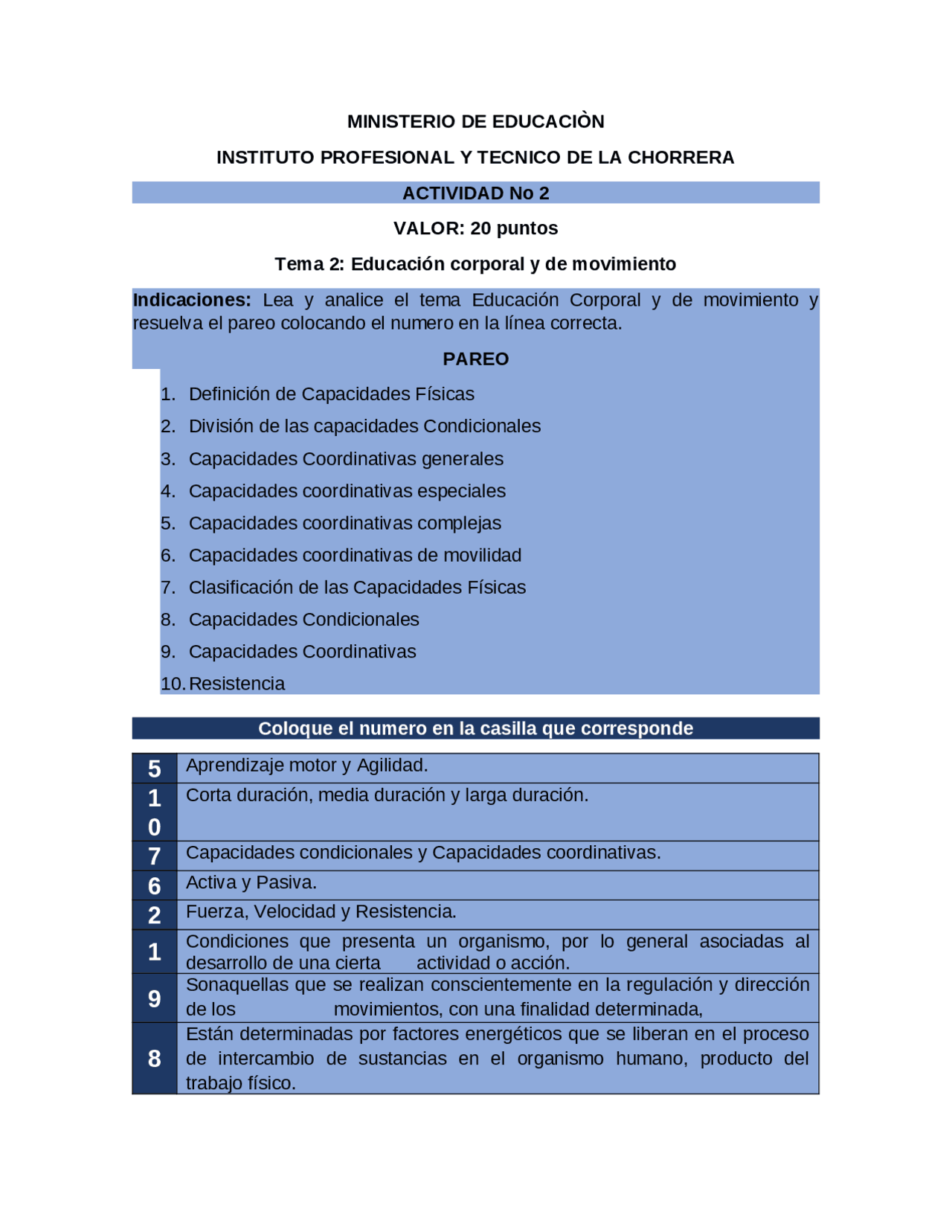 Ejercicio de pareo controlado - Docsity