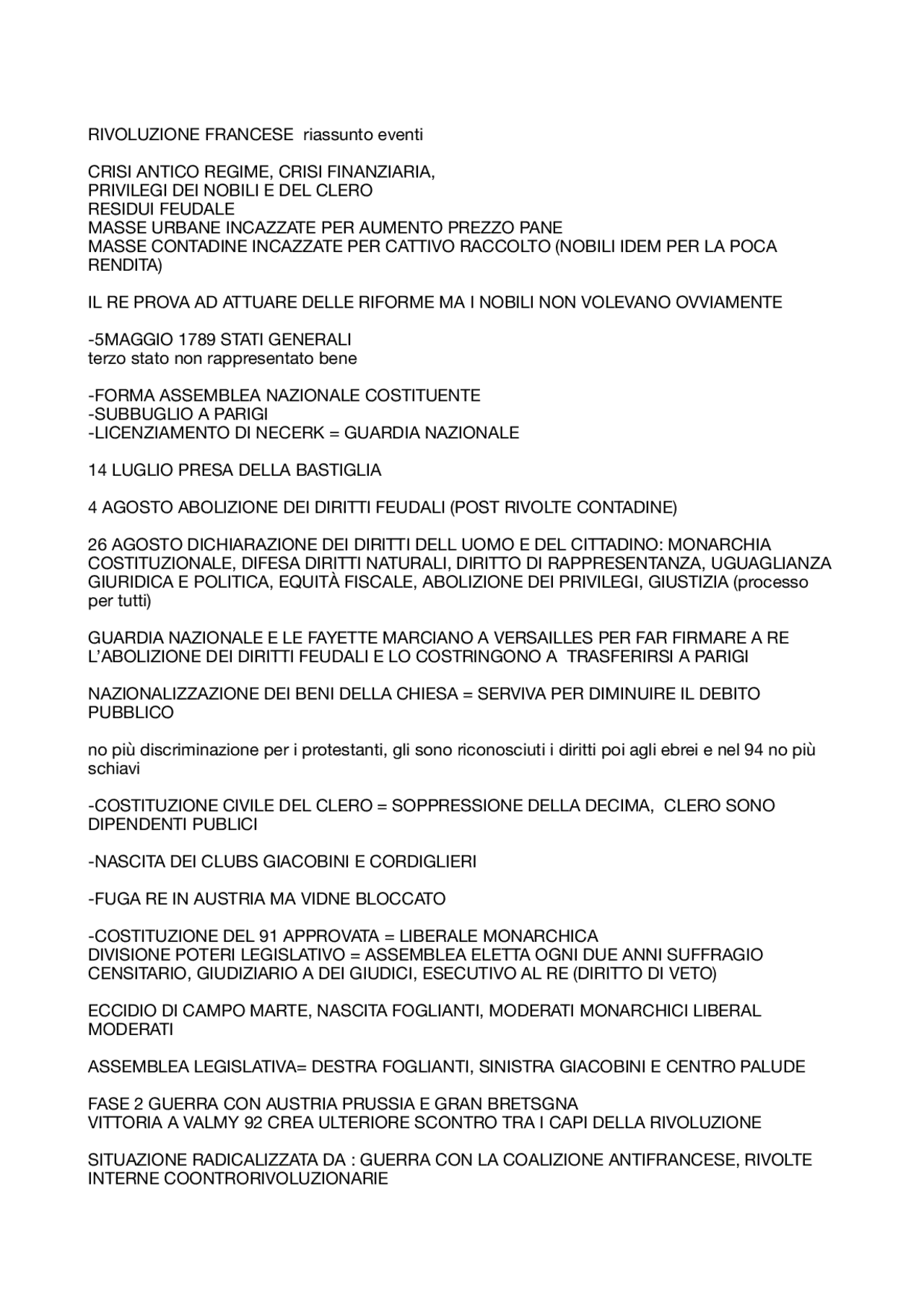 Riassunto Degli Eventi Della Rivoluzione Francese Docsity