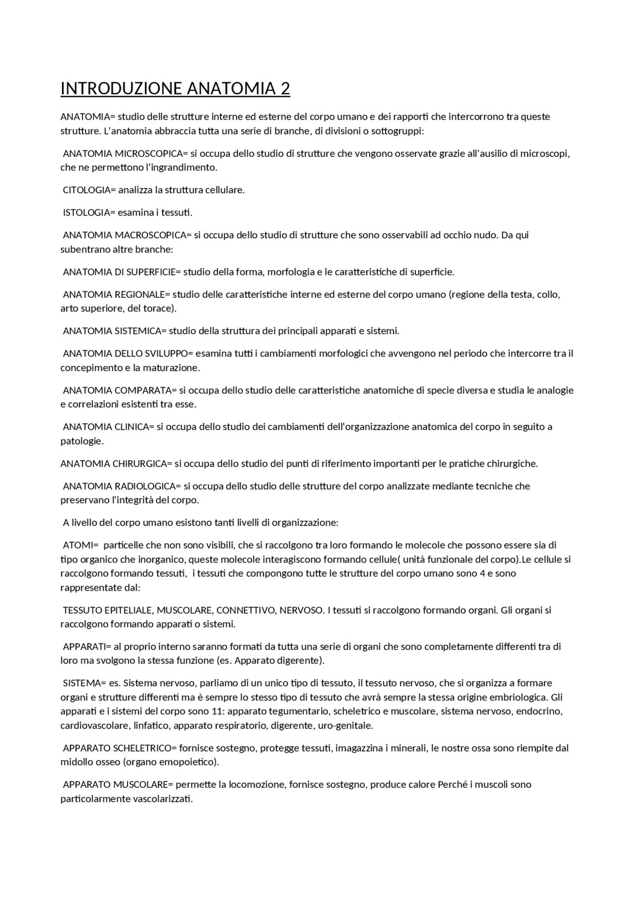 Anatomia Riassunto 1 2 3 Appunti Di Anatomia Docsity