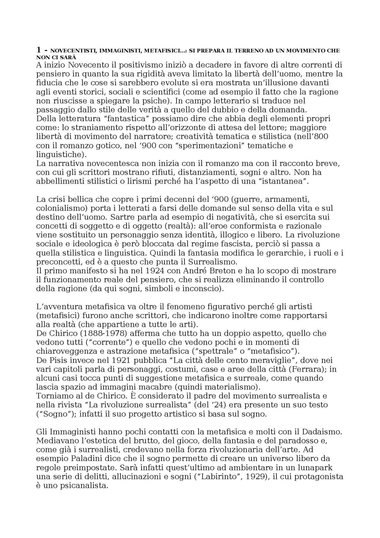 Riassunto Sulle Tracce Del Surrealismo Italiano Cirilo Docsity