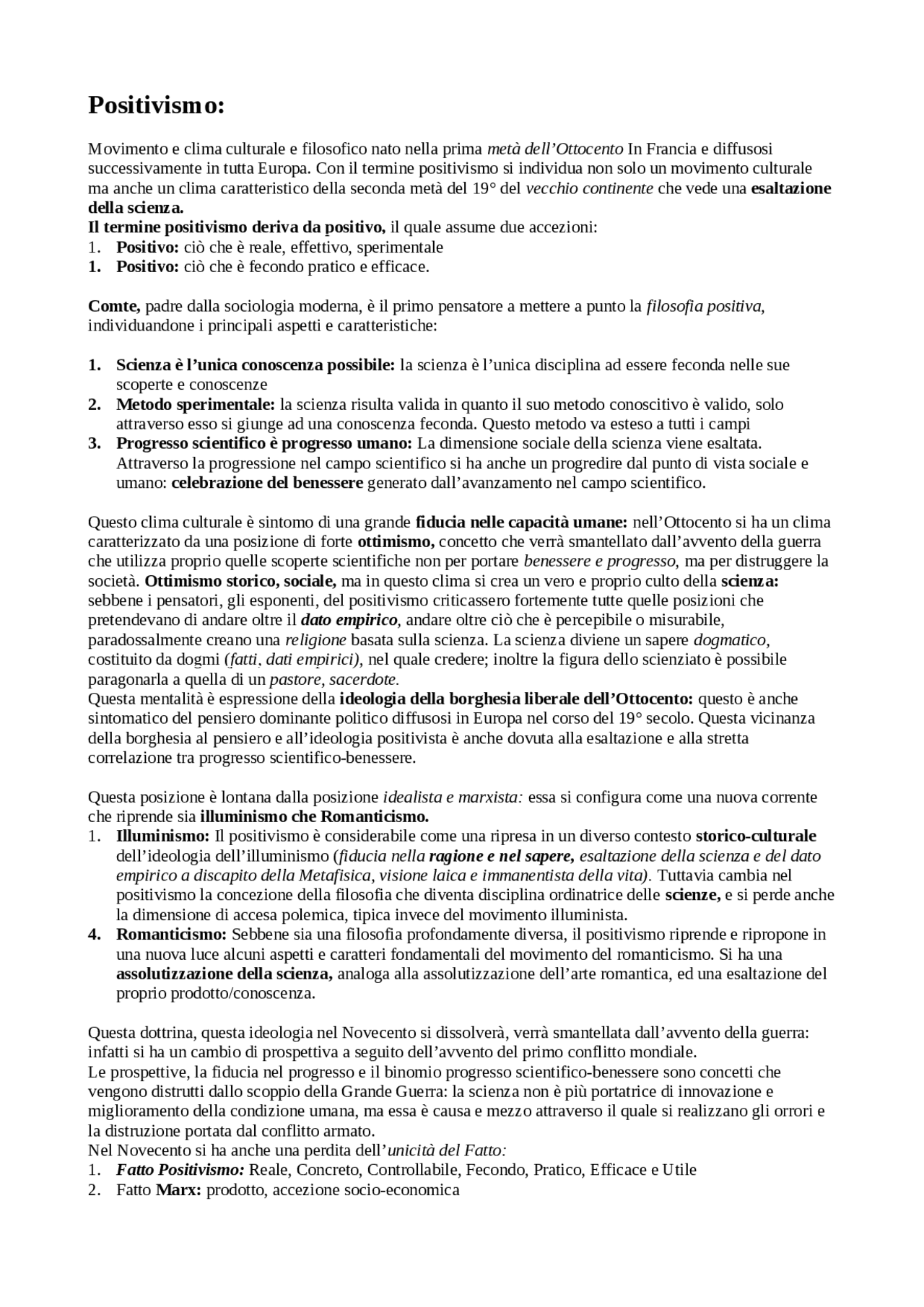 Positivismo Francese e Inglese - Docsity