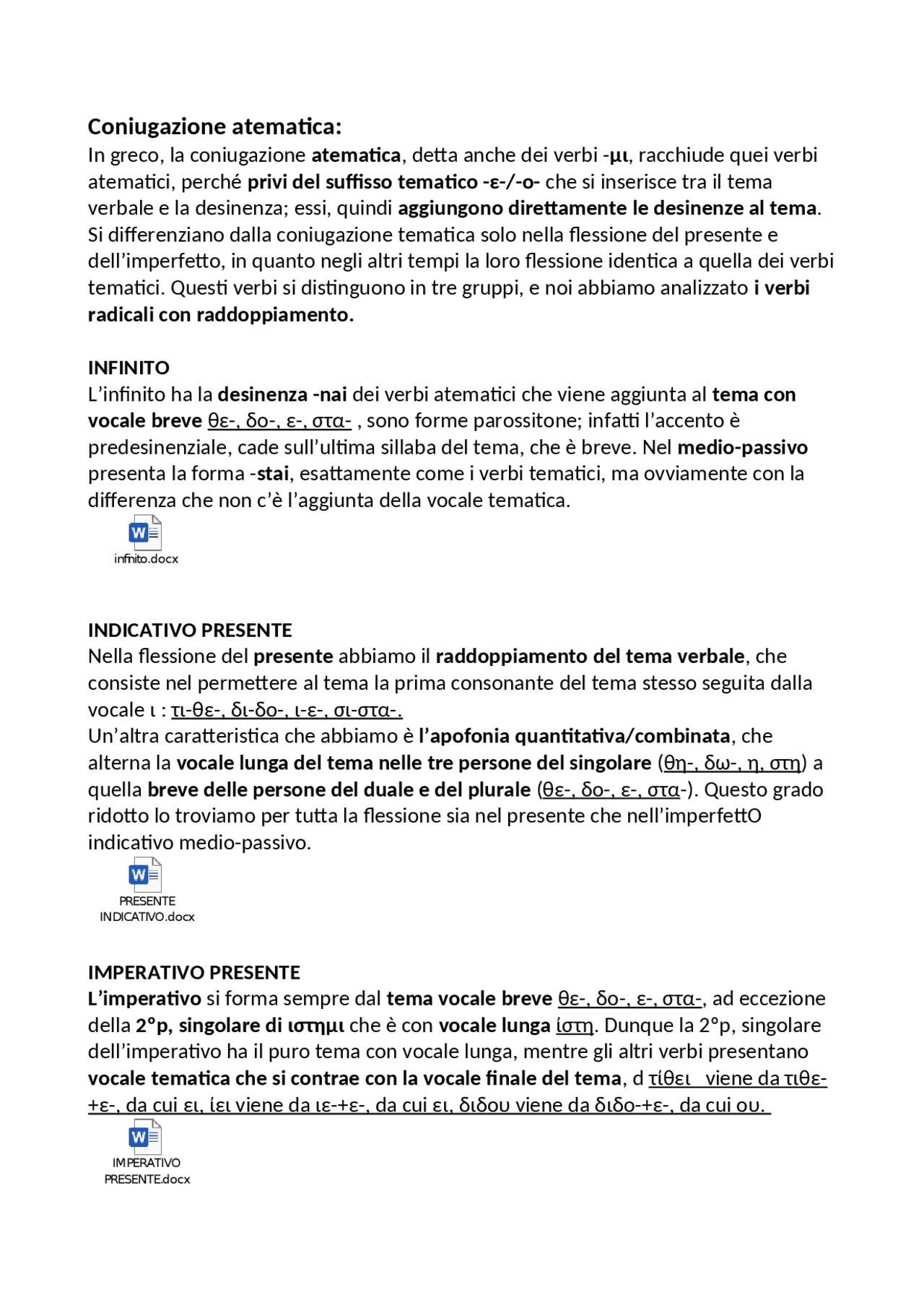Coniugazione Atematica Greco Docsity