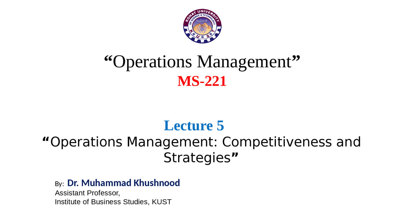 Production Operations Management Slides Lecture Notes Production And
