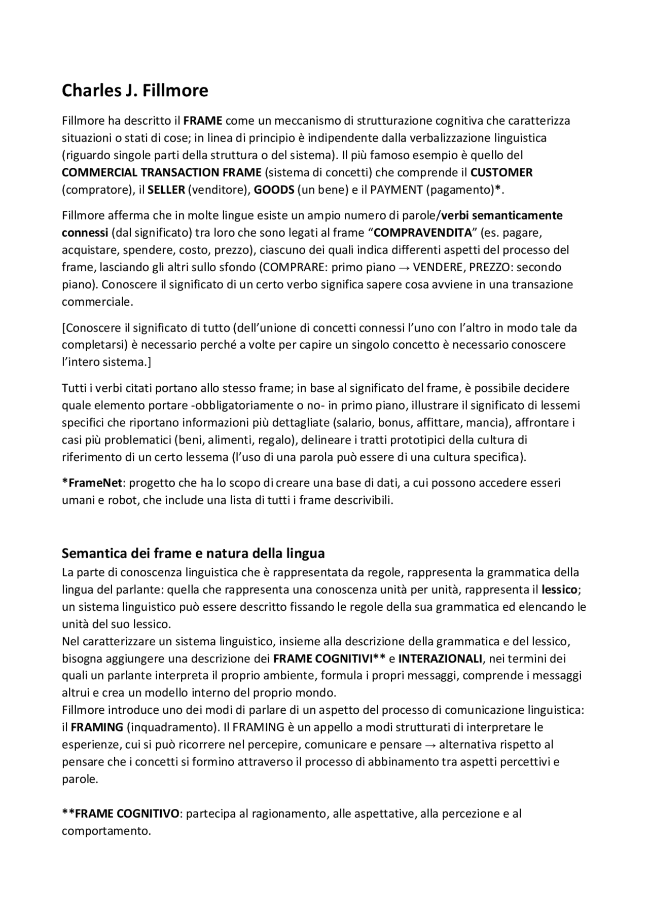 Charles J. Fillmore - il concetto di FRAME | Appunti di Linguistica ...