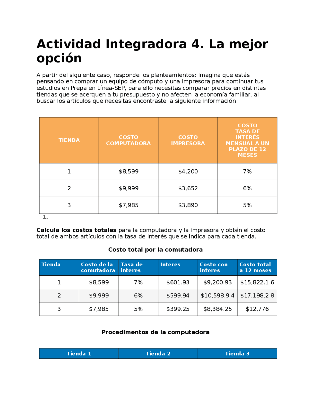 Actividad Integradora 4 Modulo 13 Ejercicios De Matemáticas Docsity