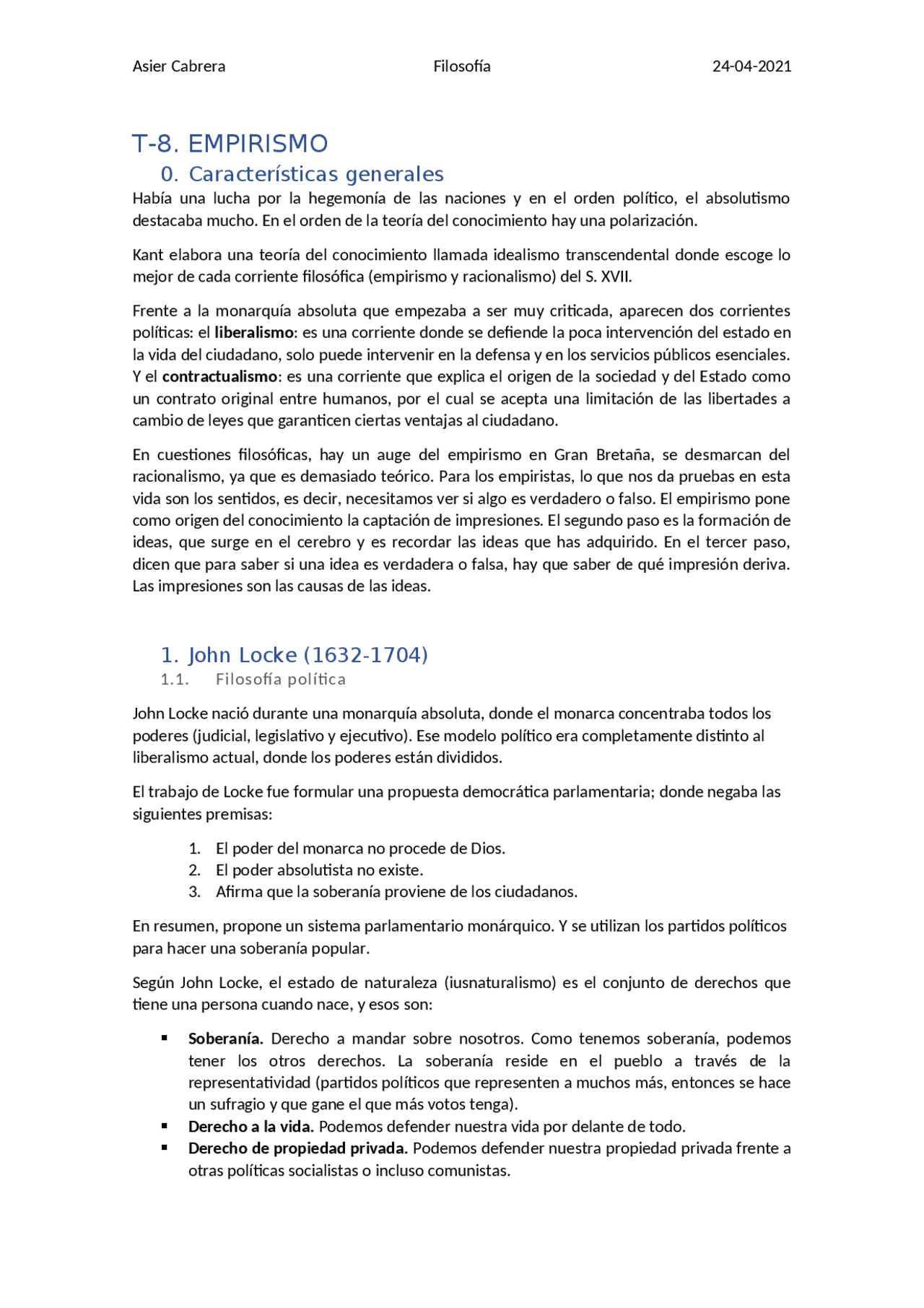 Apuntes Sobre John Locke Docsity