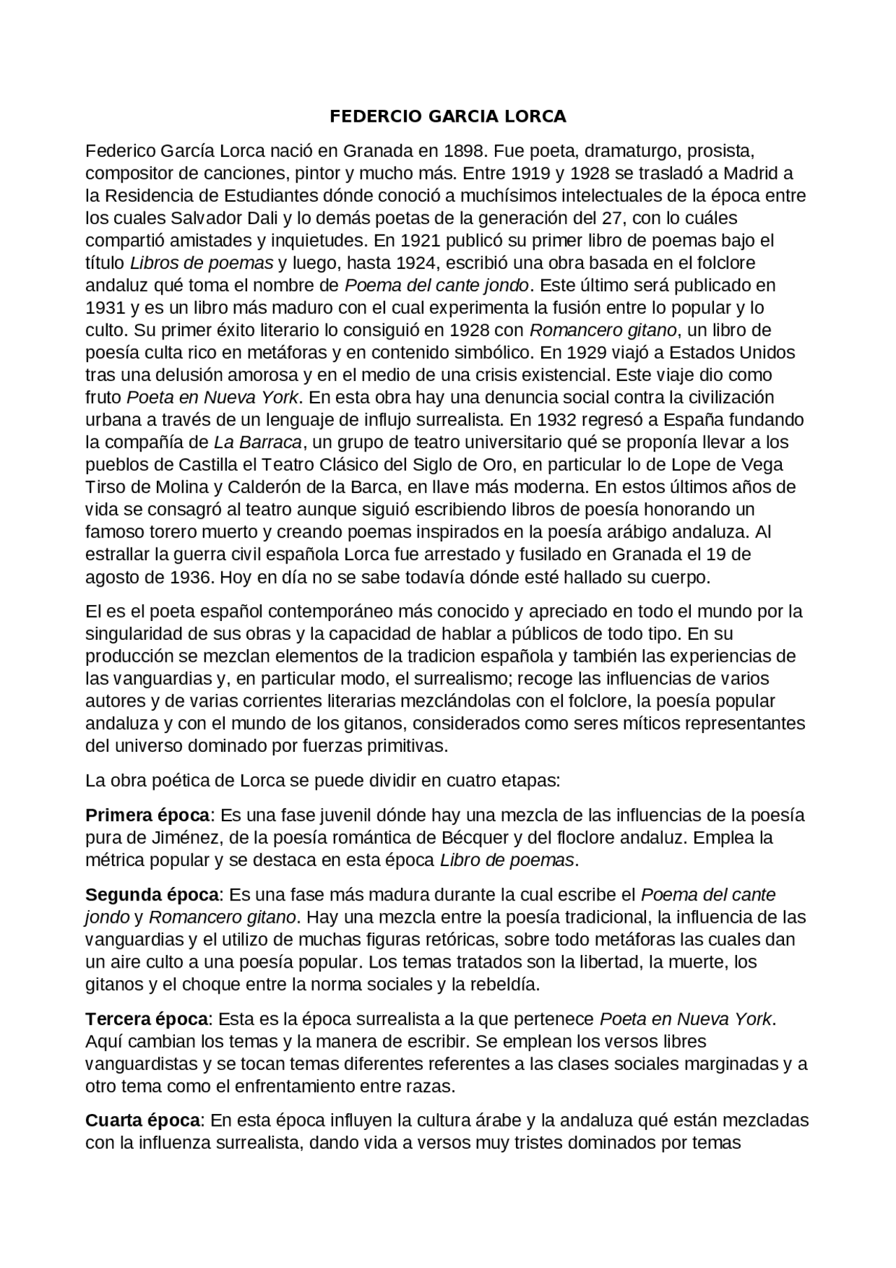Federico Garcia Lorca, Contextos Literarios, Zanichelli - Docsity