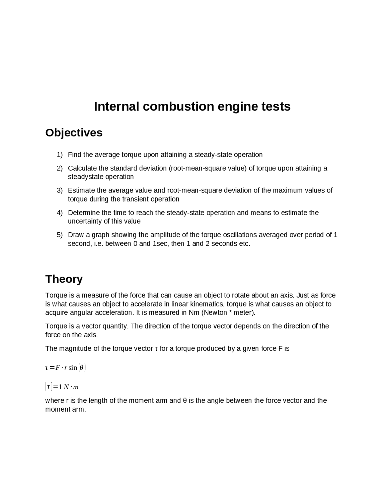 Internal combustion engine tests - Docsity