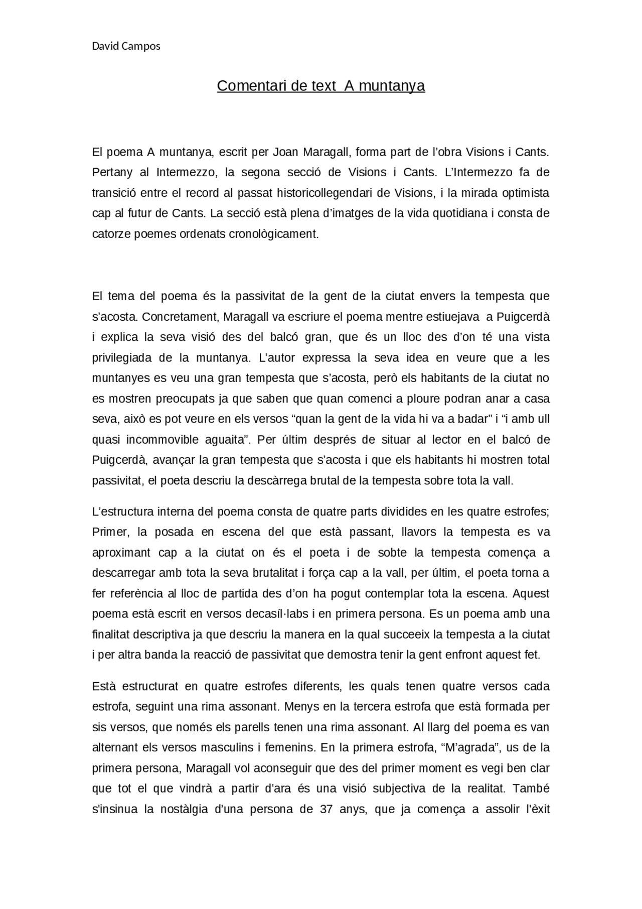 Comentari de text "A muntanya" - Docsity