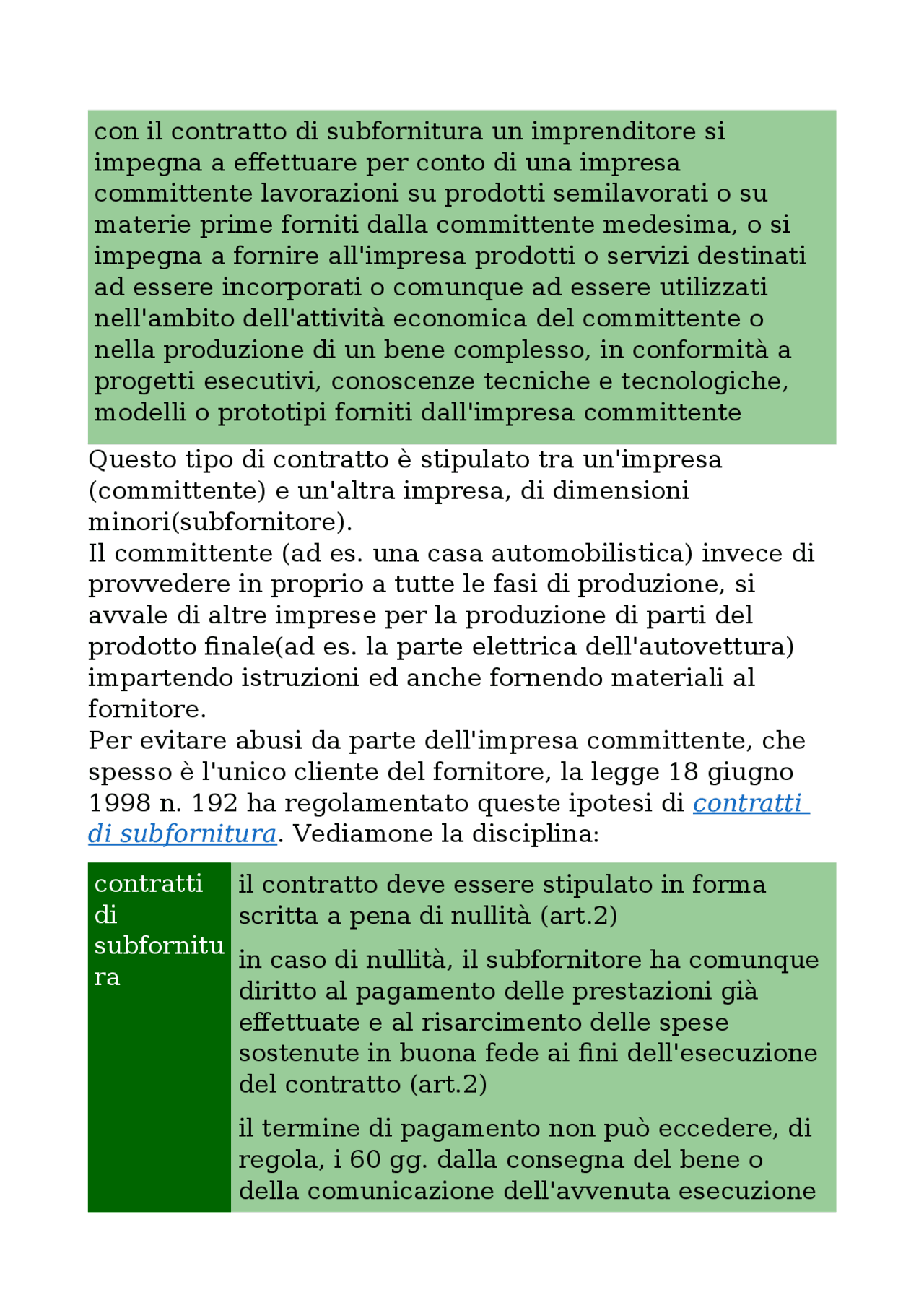 Riassunto Contratto Di Subfornitura Docsity