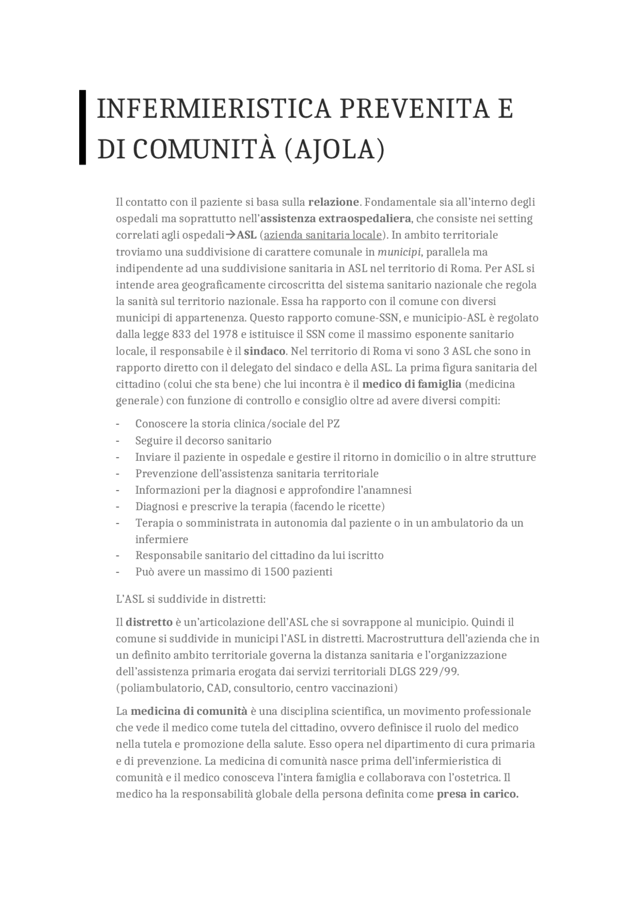 Infermieristica Di Comunità Docsity
