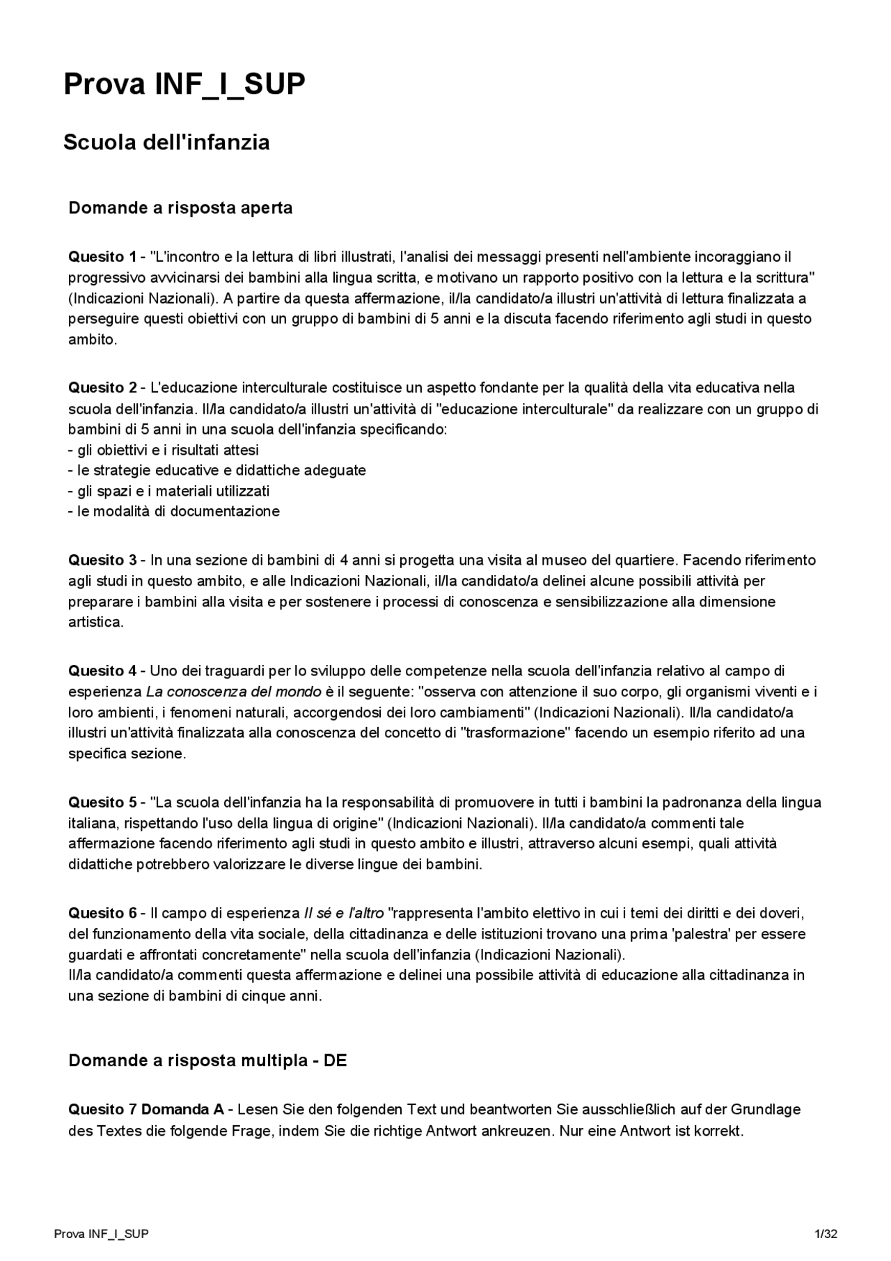 Tracce Prova Scritta Tfa Docsity