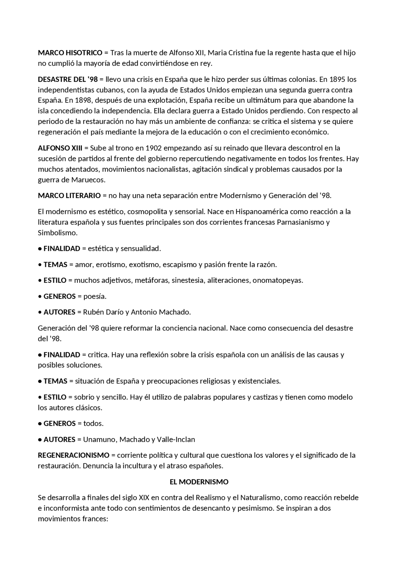 El modernismo +Ruben Dario, Contextos Literarios, Zanichelli - Docsity