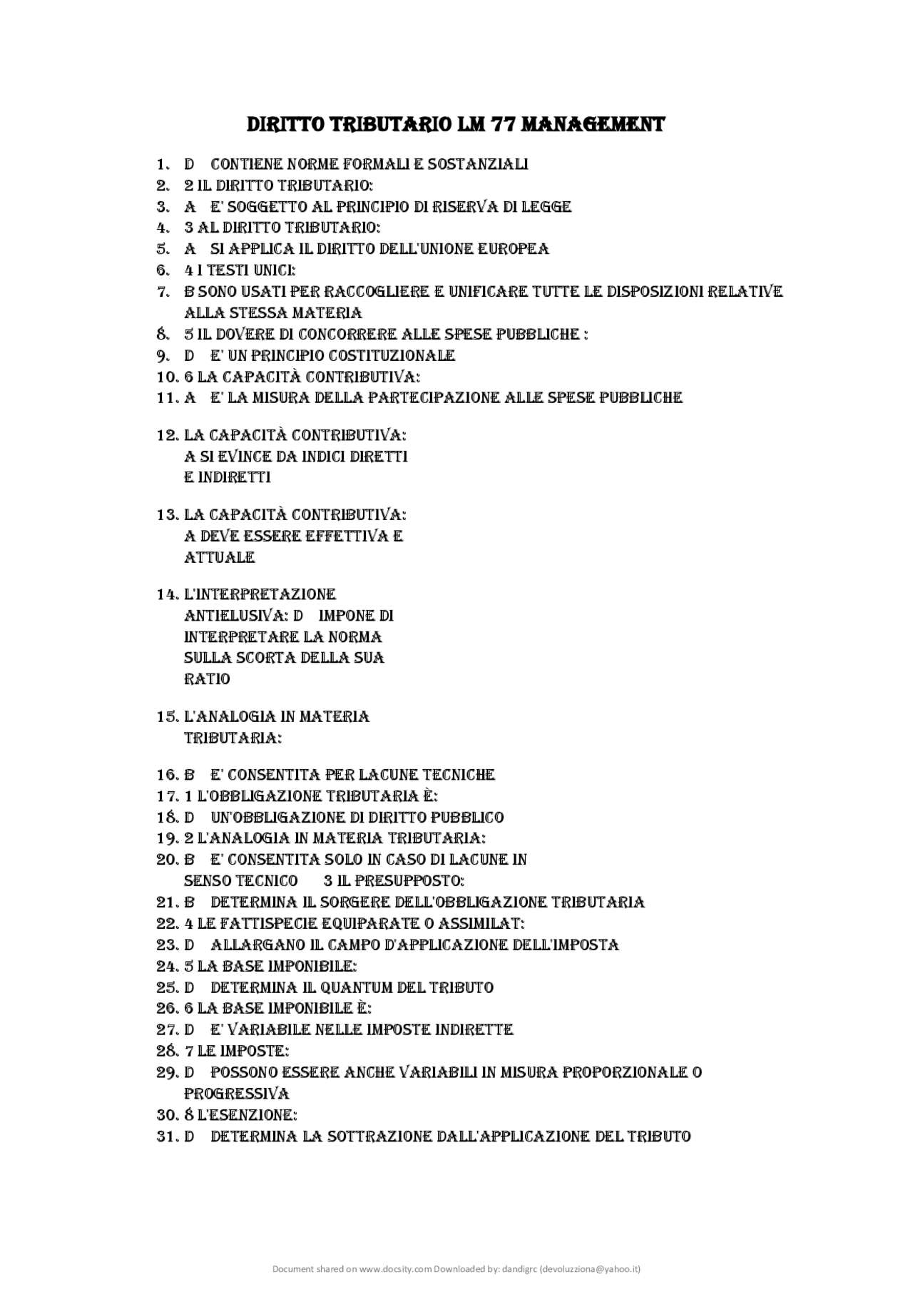 Esame Test Diritto Tributario Lm 77 Management Unimercatorum Docsity