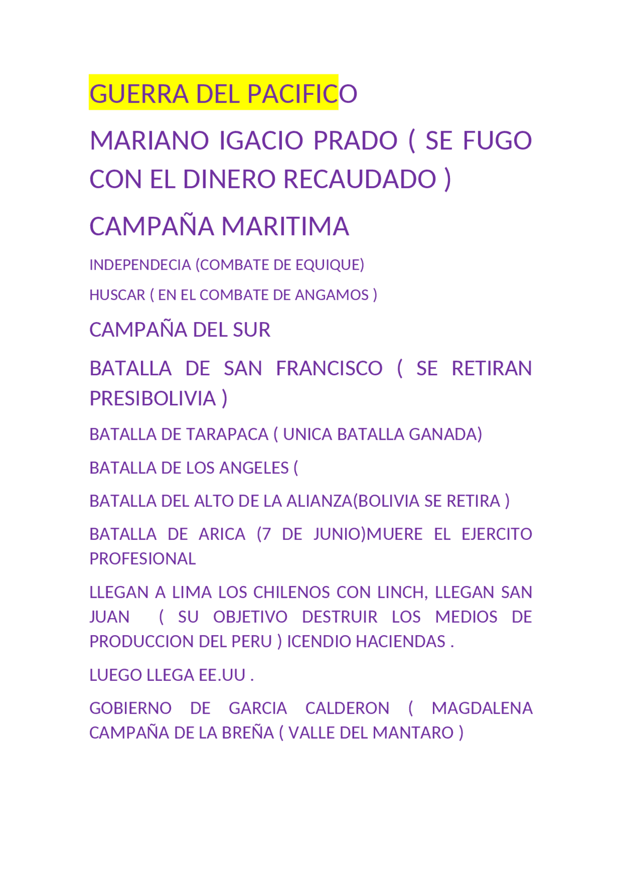 PACIFICO LA GUERRA PERU CON CHILE - Docsity