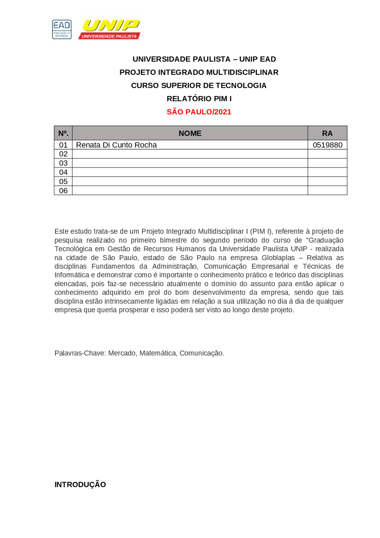 Pim 1 Unip Recursos Humanos Trabalhos Gestão De Recursos Humanos