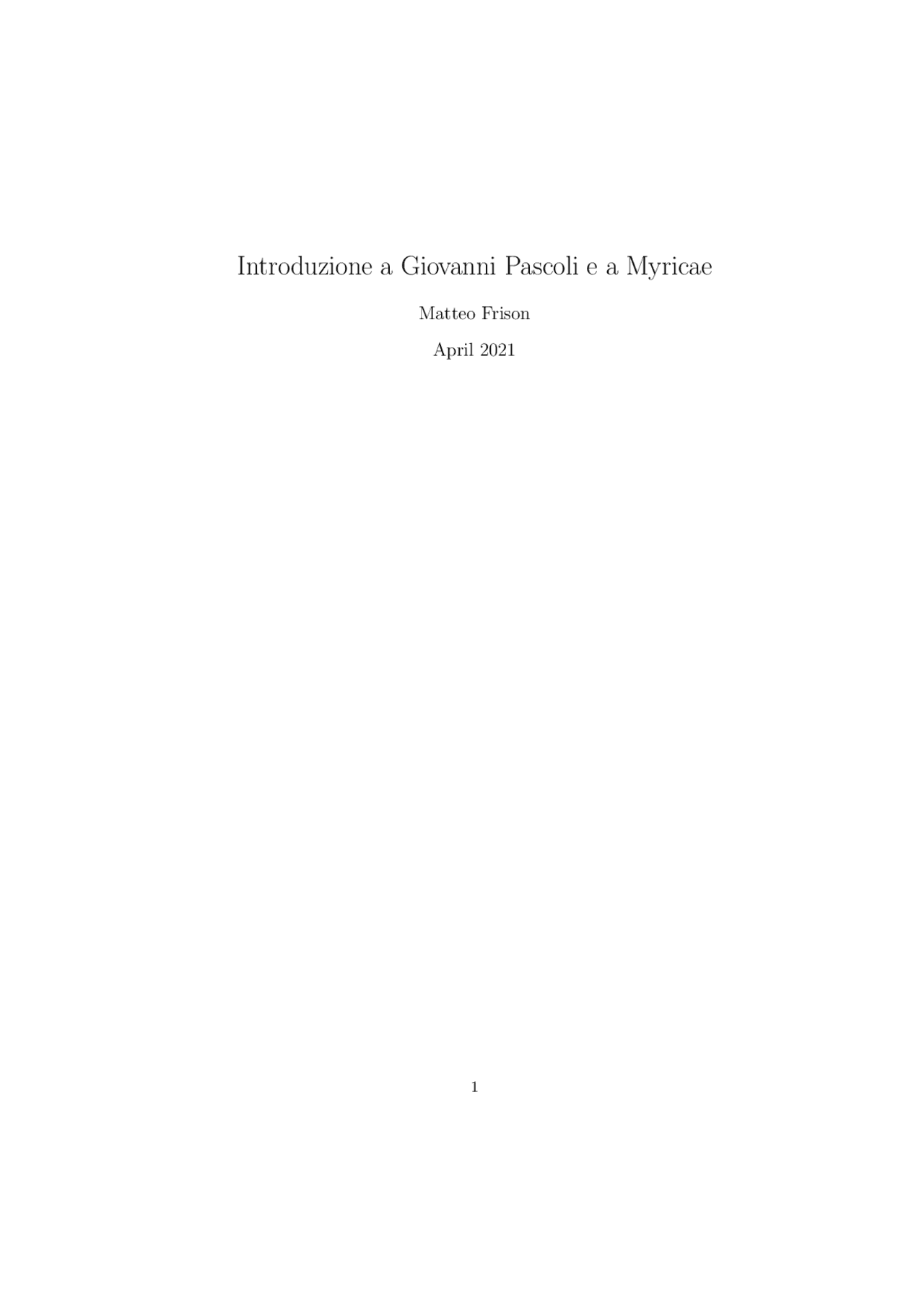 Introduzione A Giovanni Pascoli E A Myricae Docsity