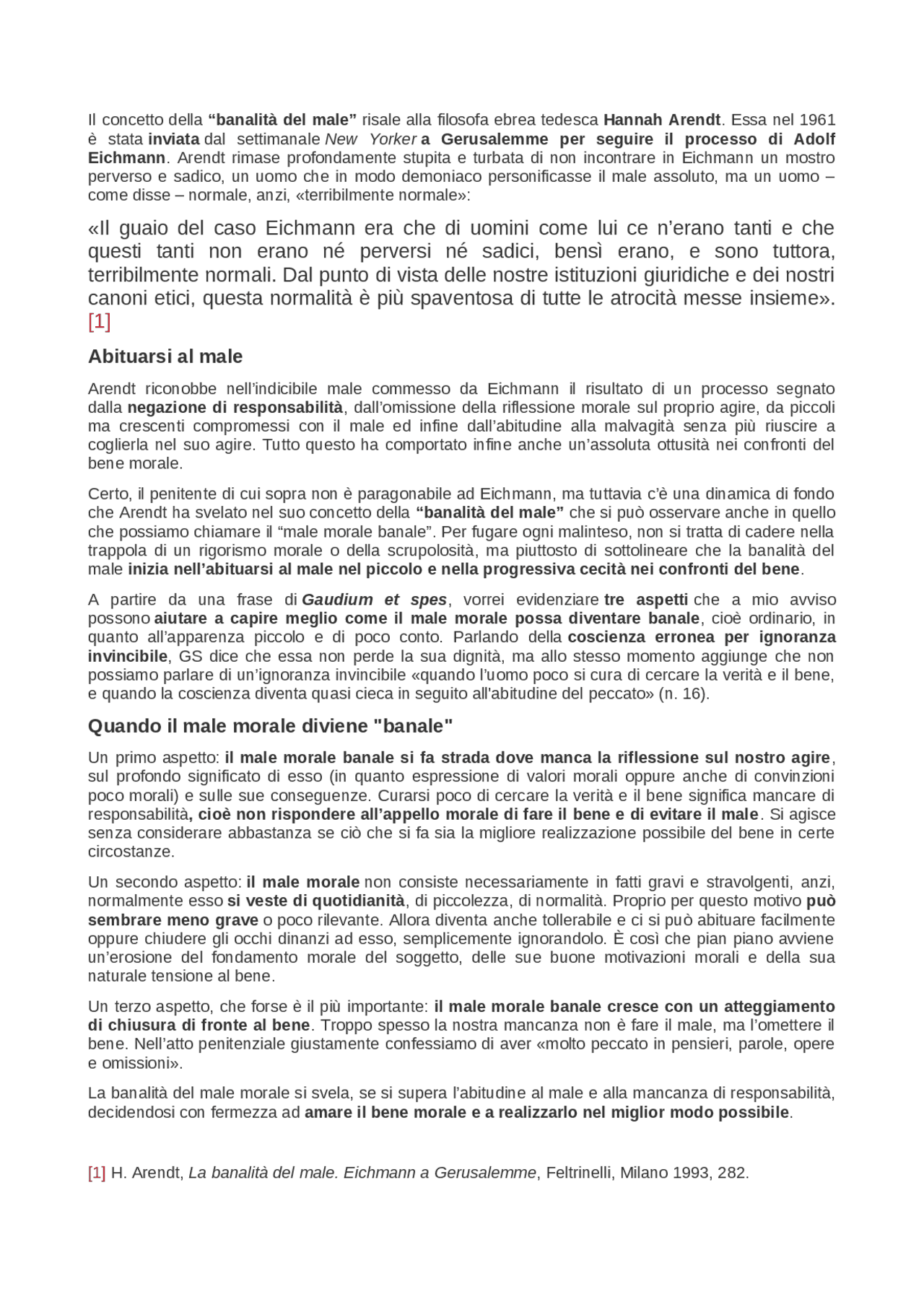 Banalità Del Male Docsity
