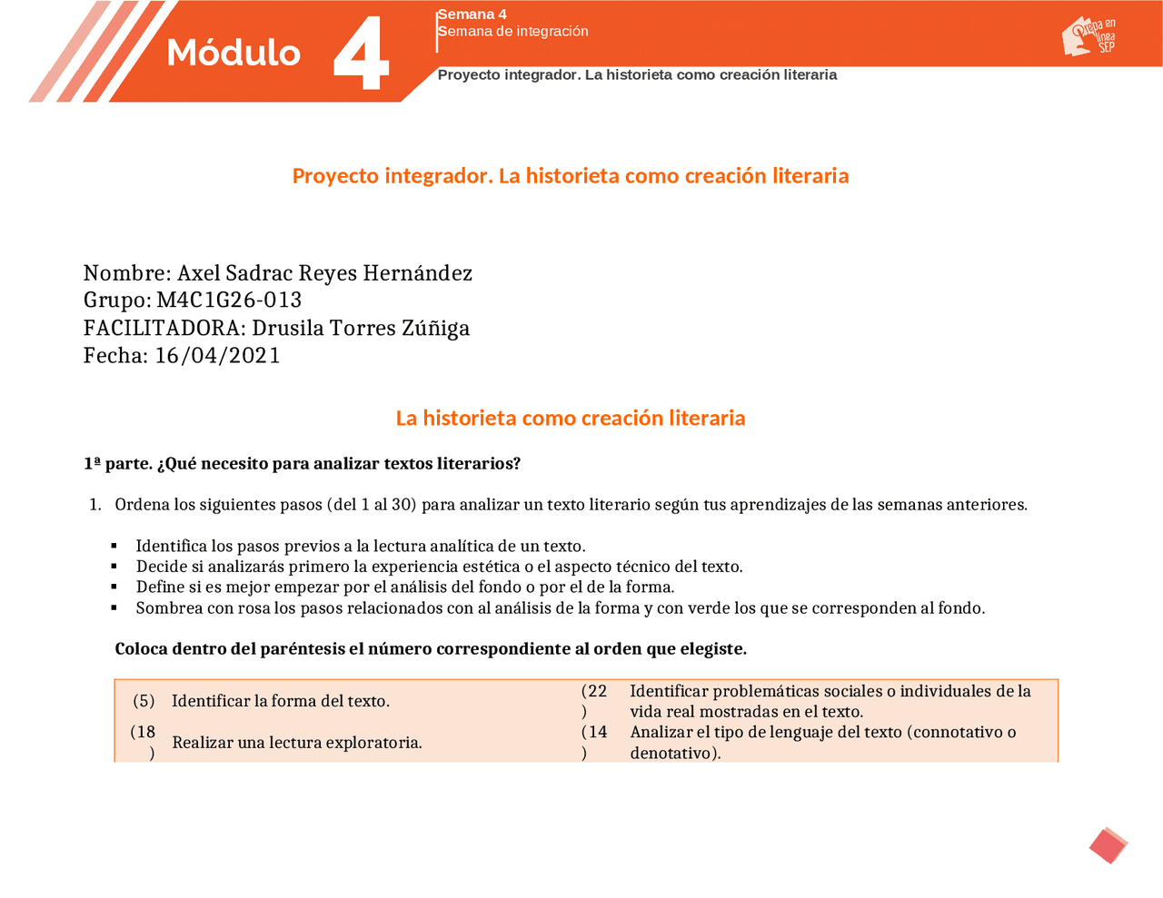 Proyecto integrador. La historieta como creación literaria - Docsity