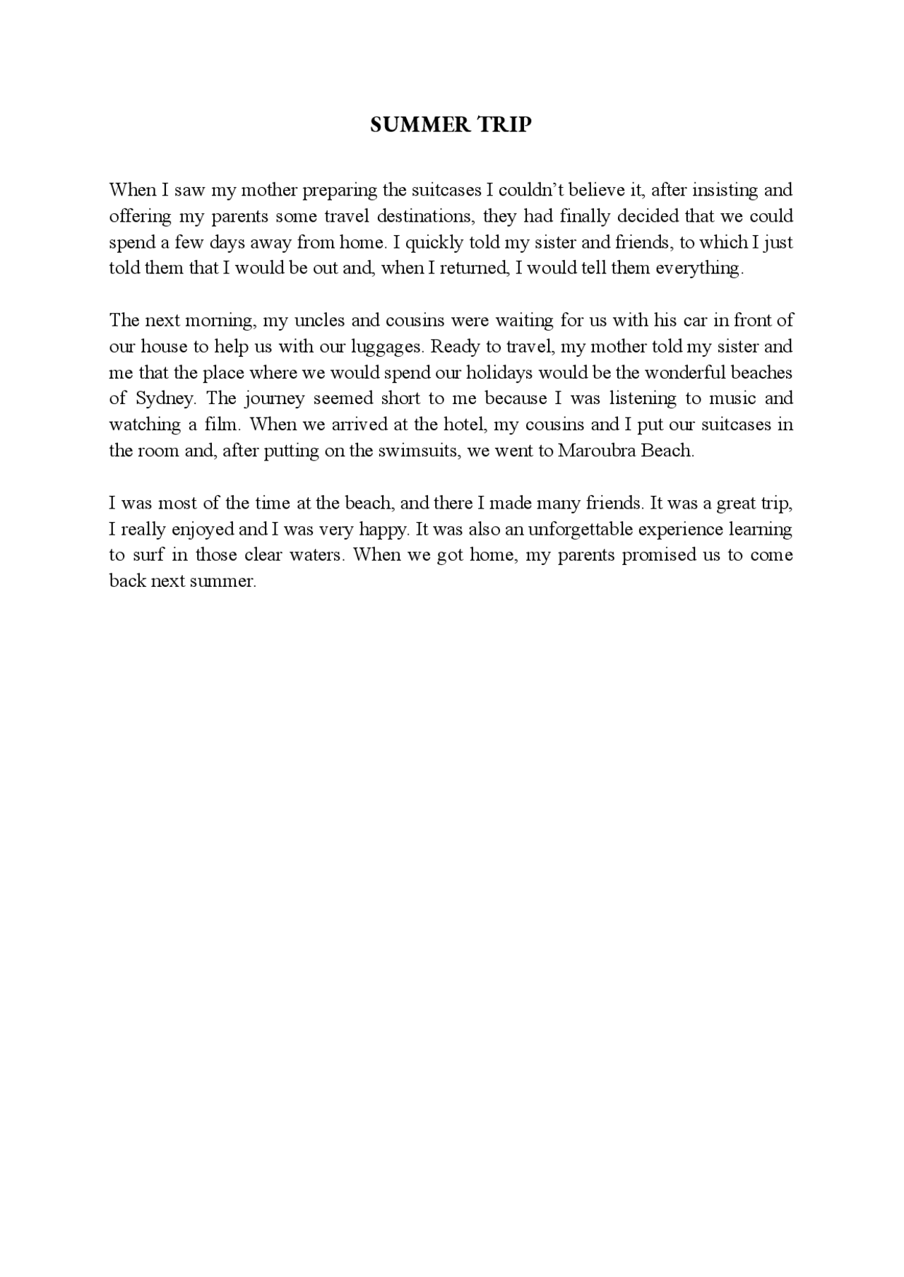 Narrative text about a trip. - Docsity