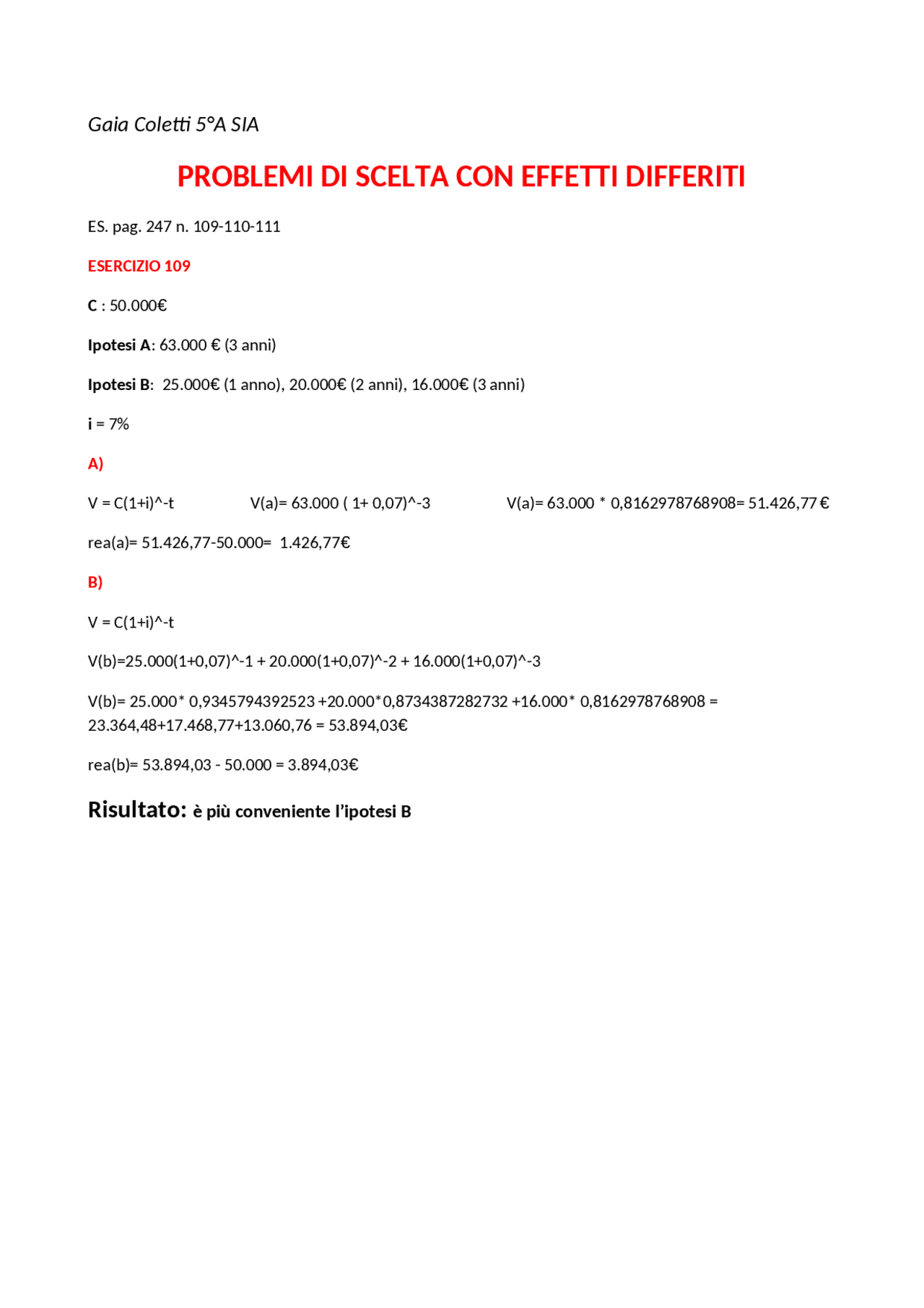 Esercizio Di Matematica Sui Problemi Di Scelta Docsity