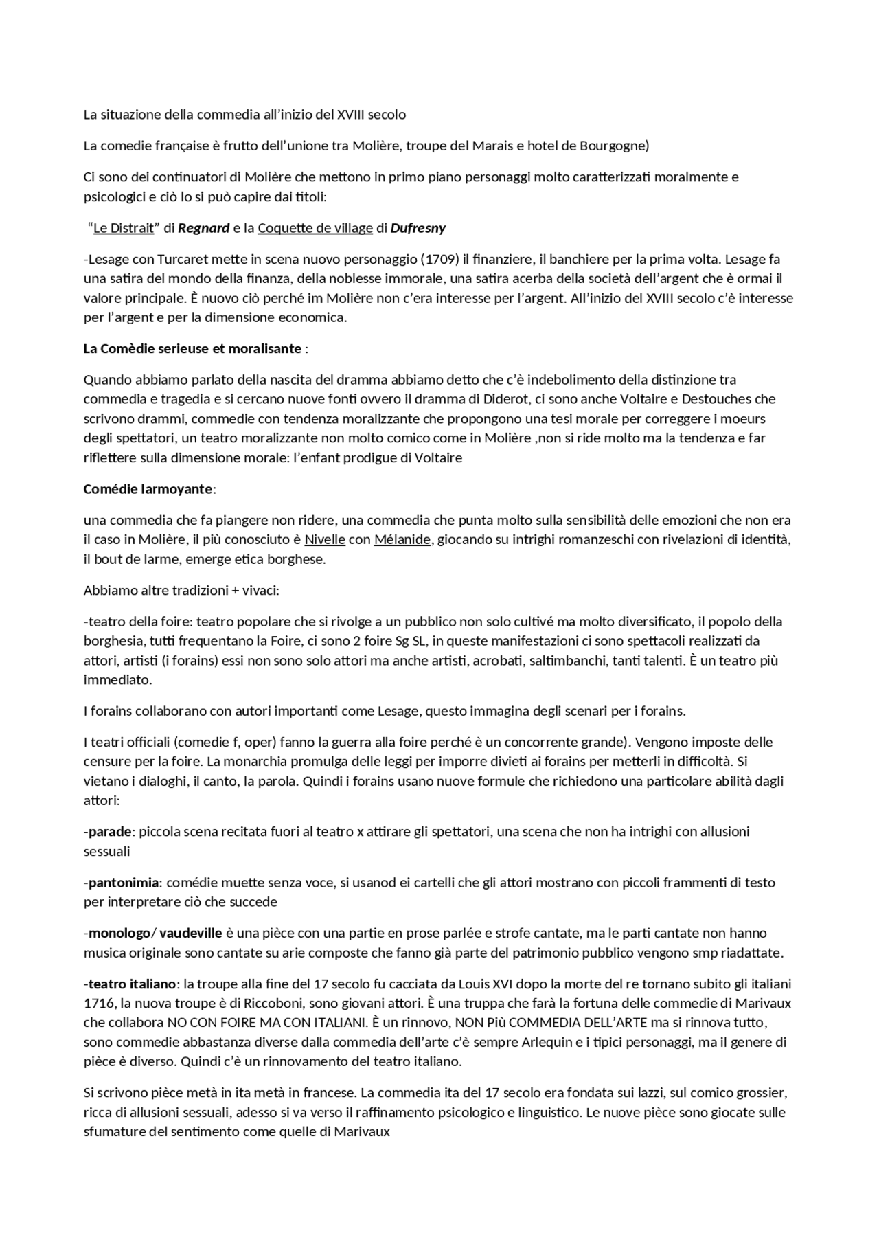 Riassunto Appunti La Commedia Francese Docsity