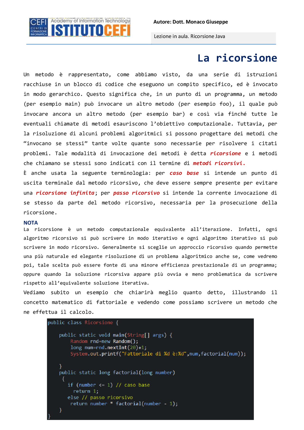 Spiegazione Ricorsione Docsity
