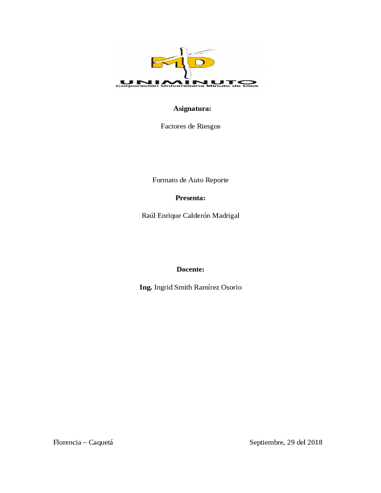 Formato de auto reporte - Docsity