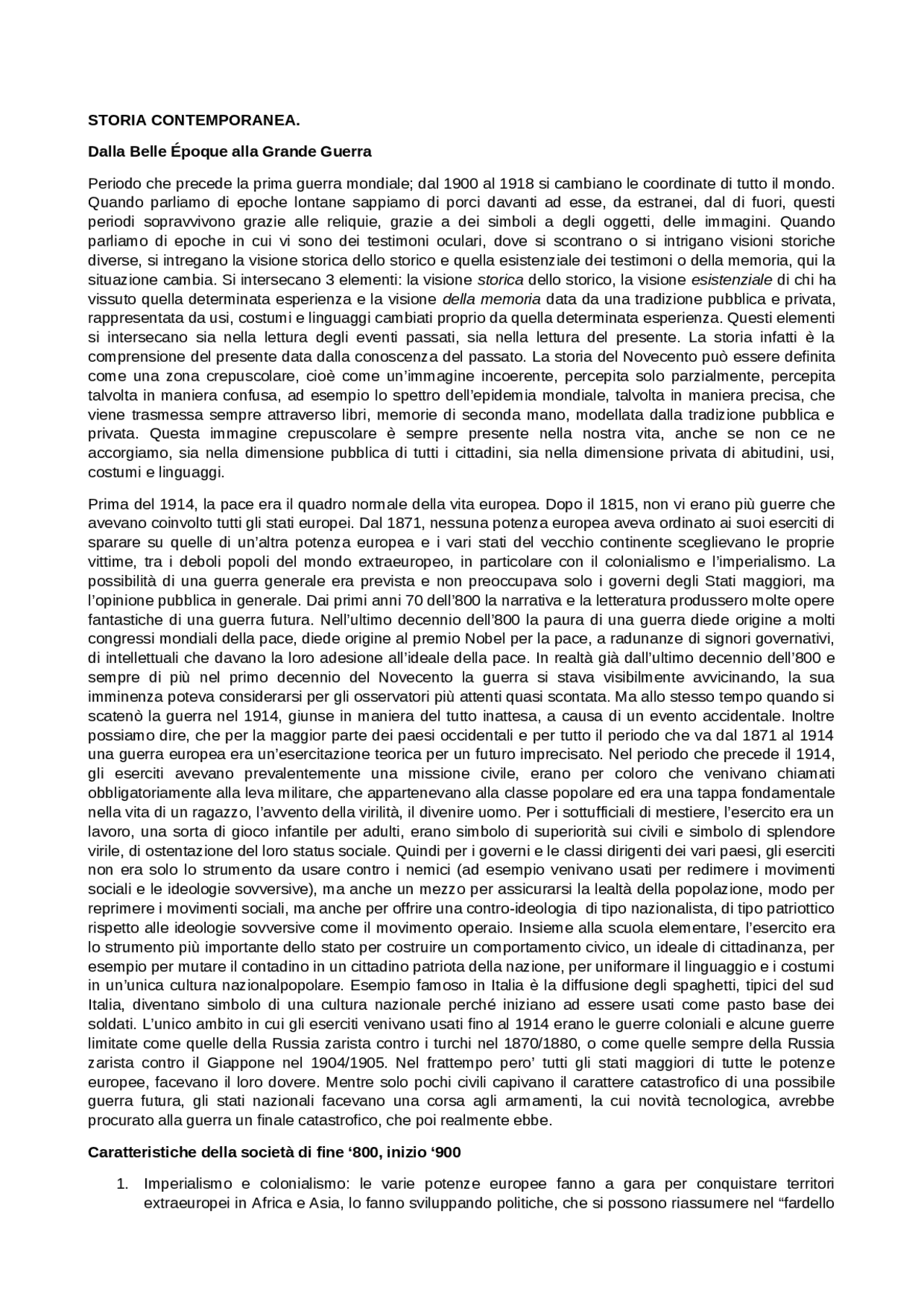 Appunti Storia Contemporanea Di Maggio Sapienza Docsity