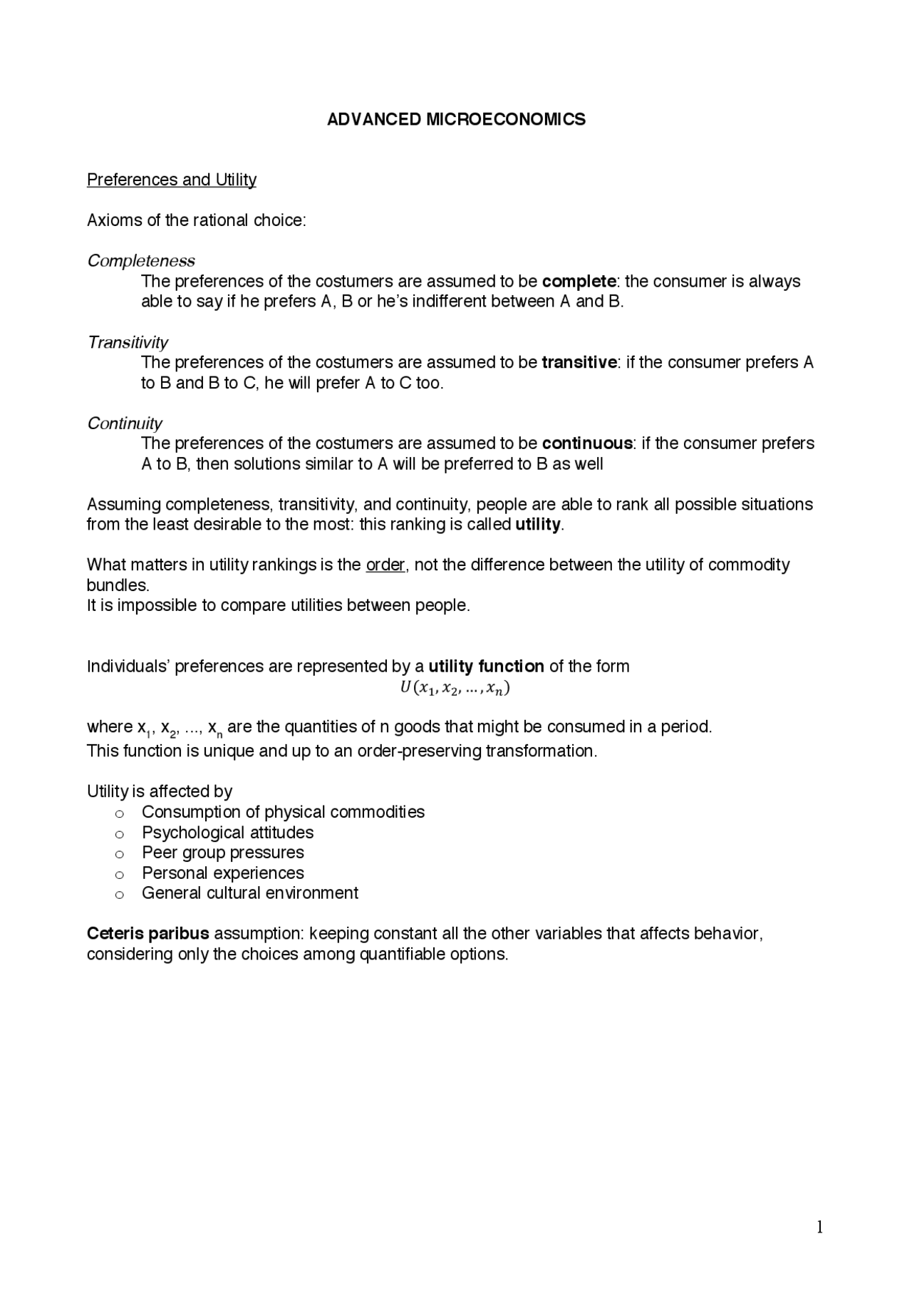 Advanced Microeconomics - Docsity