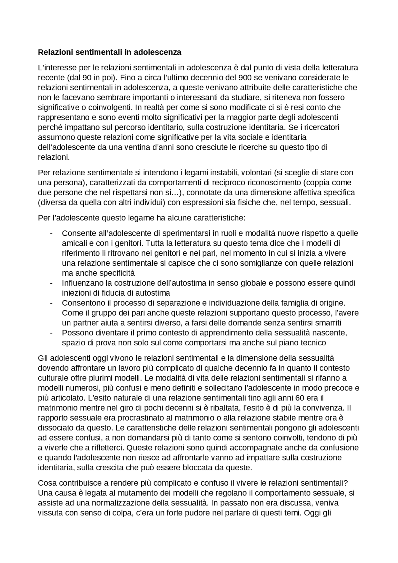 Gestione Relazioni Sentimentali In Adolescenza Docsity