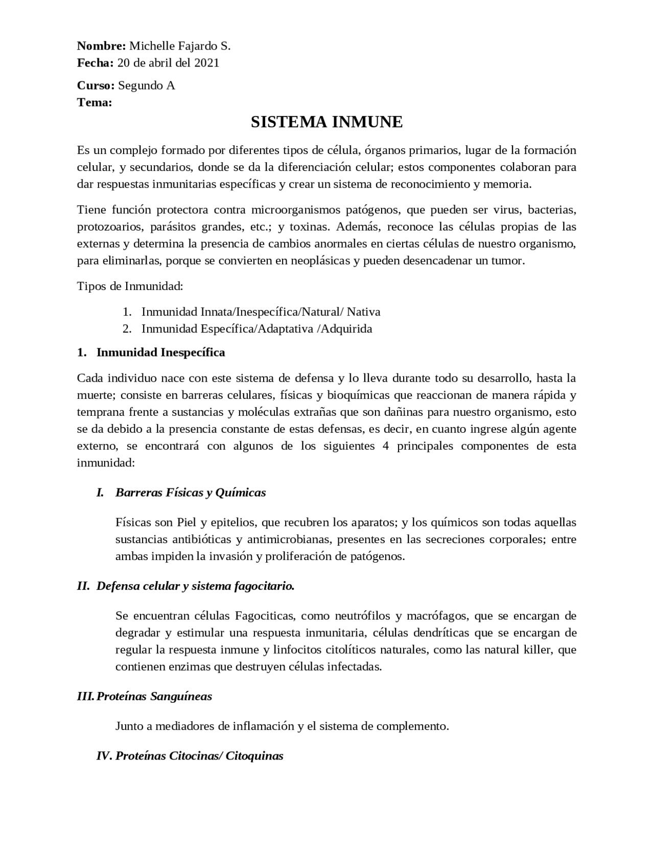 Sistema Inmunológico Resumen Resúmenes De Inmunología Docsity