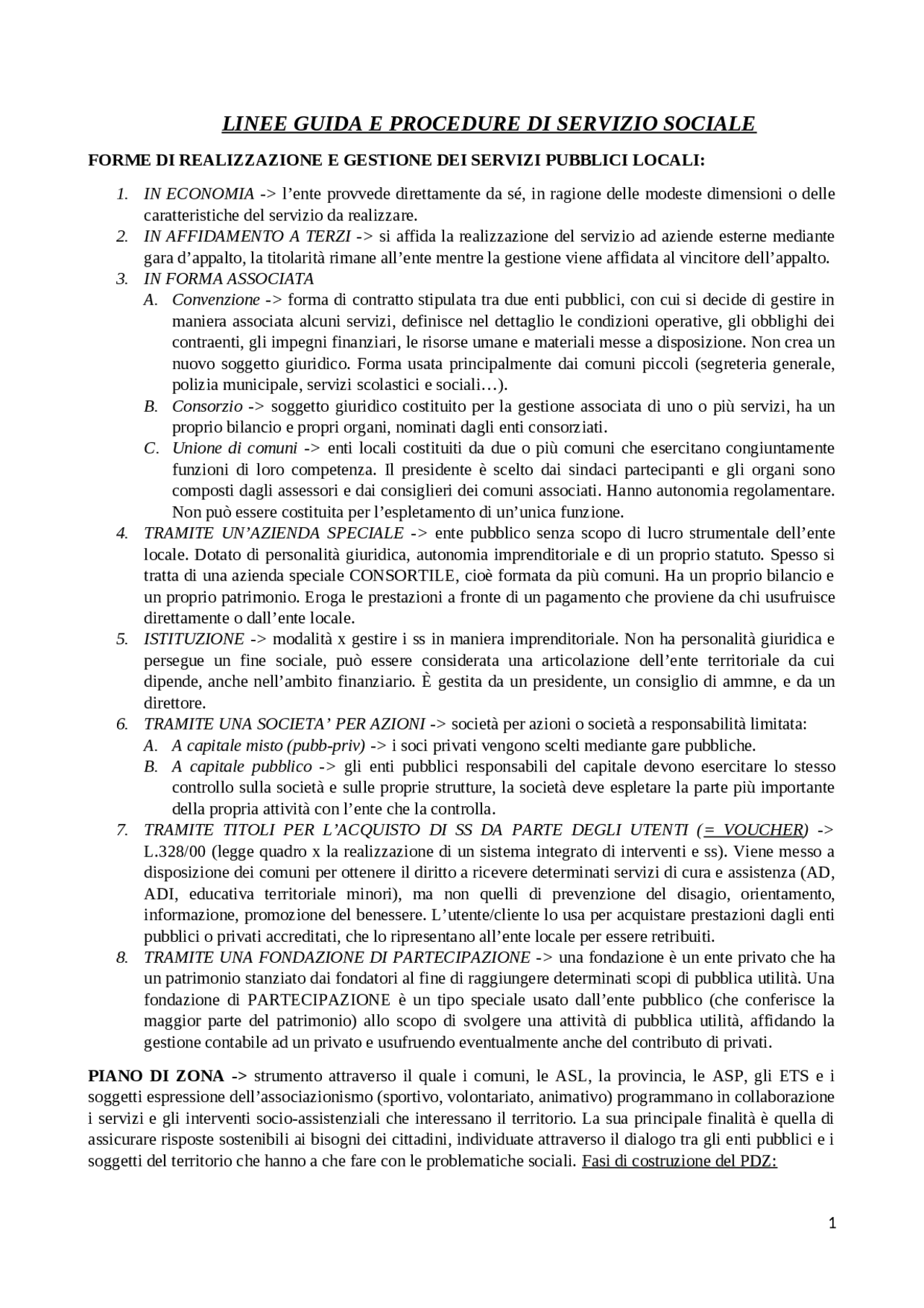 Linee Guida E Procedure Di Servizio Sociale Docsity
