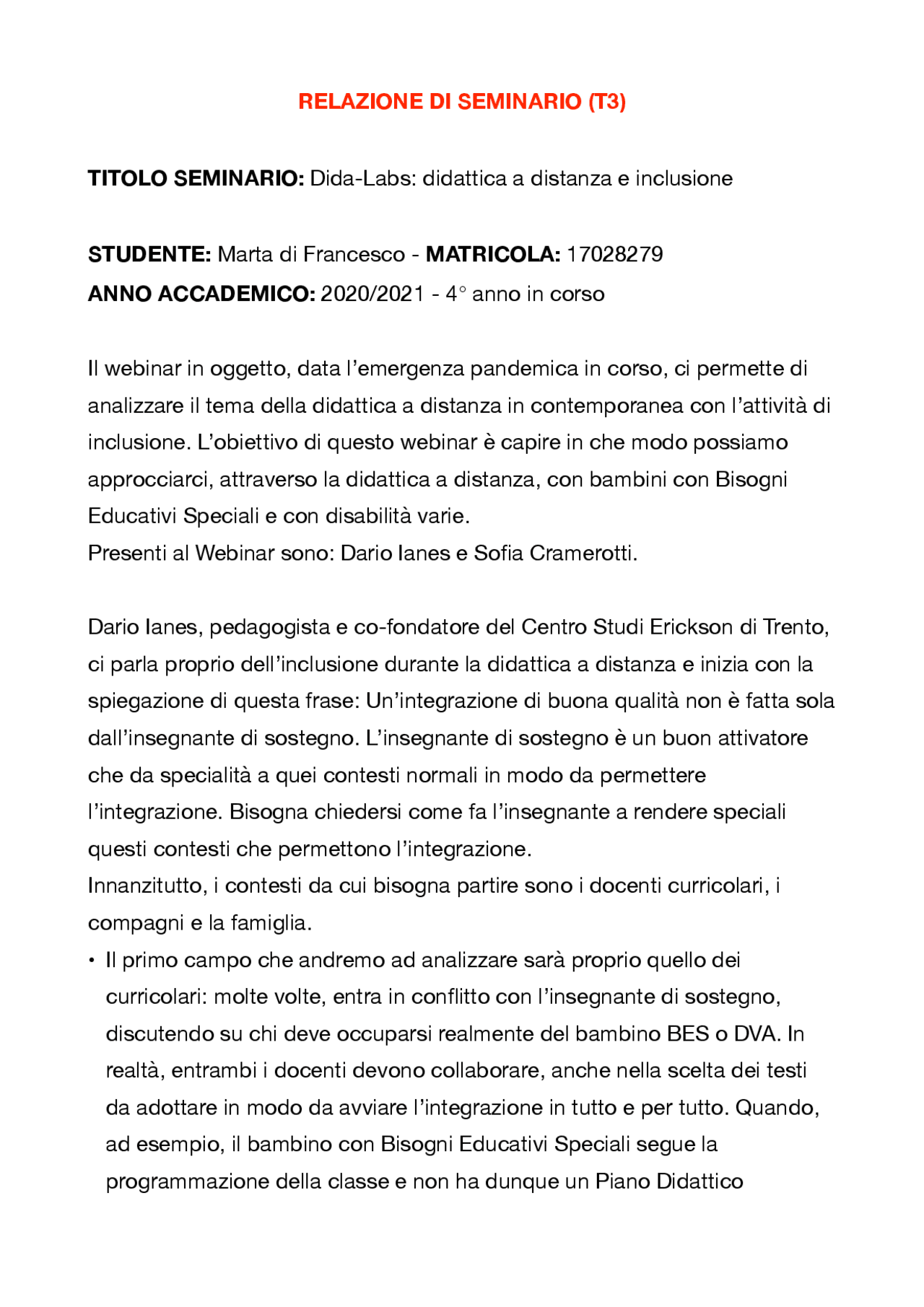 Dida-labs: didattica a distanza e inclusione - Docsity