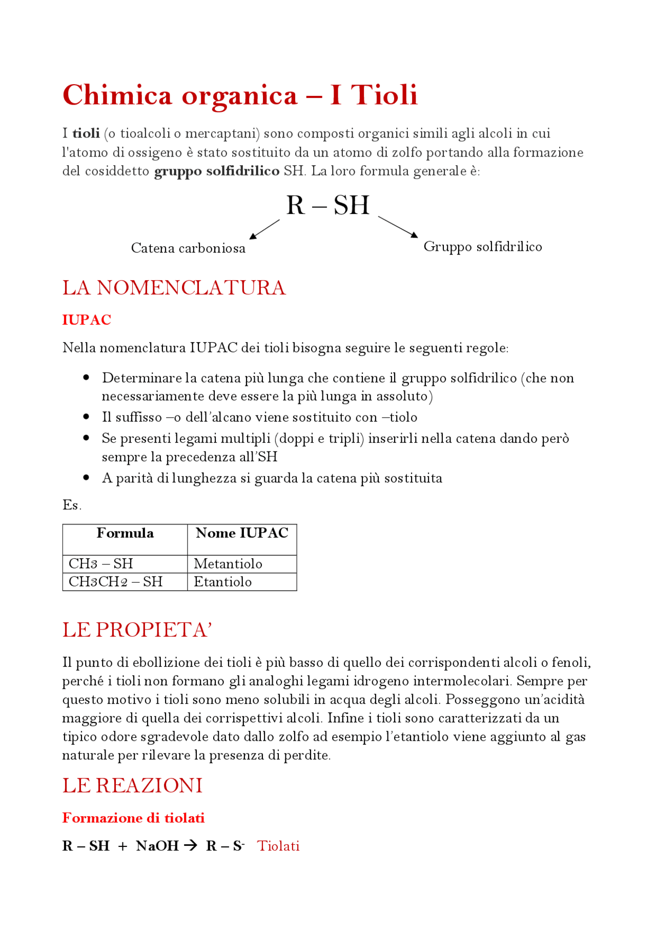 Chimica organica - tioli - Docsity