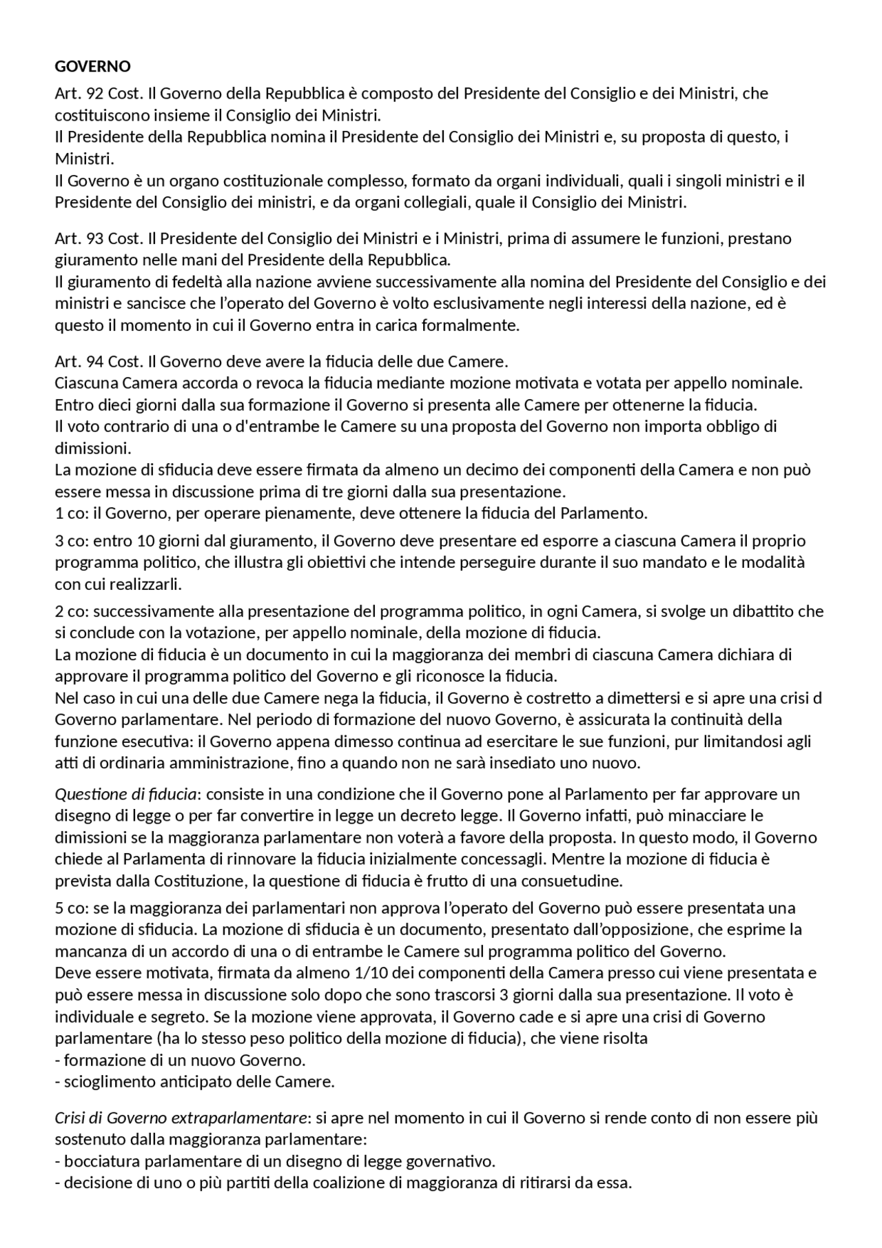 Il Governo italiano. - Docsity