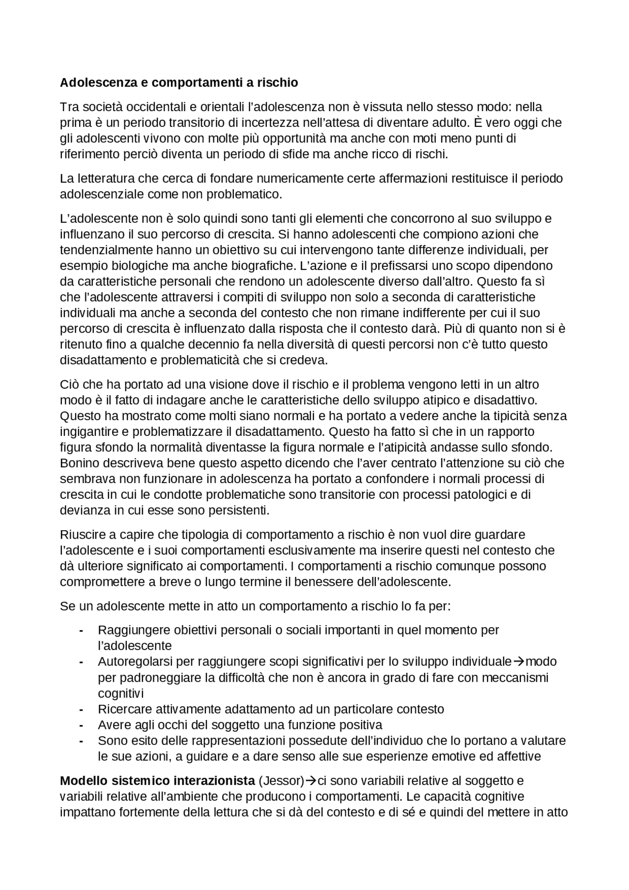 Comportamenti A Rischio Delladolescente Docsity