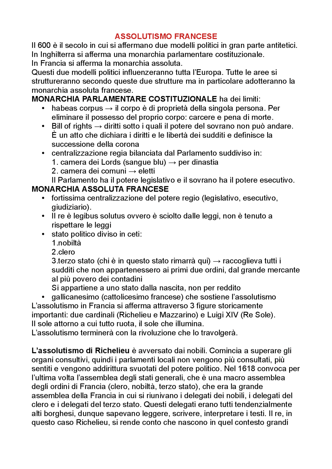 Assolutismo Francese Docsity