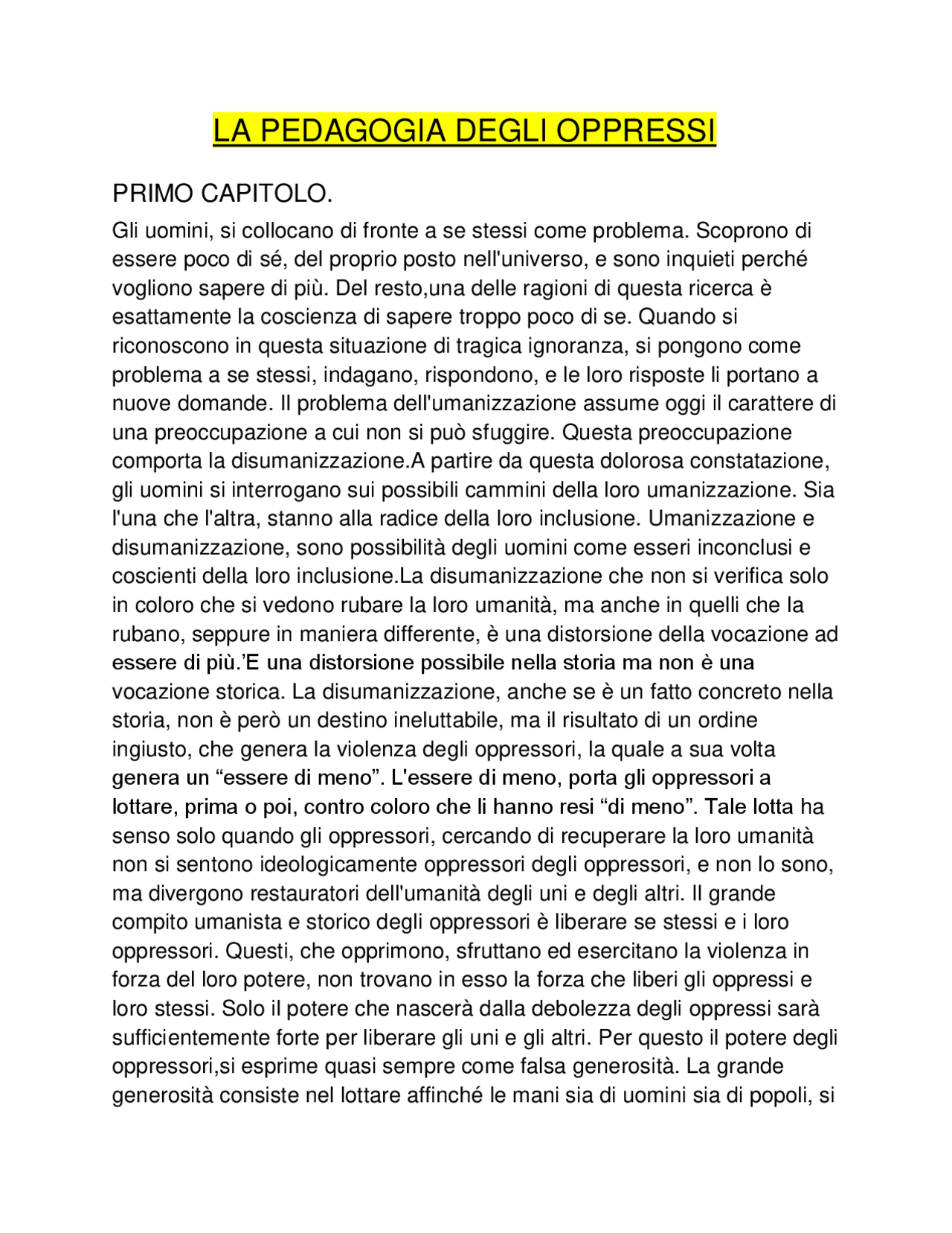 Pedagogia Degli Oppressi Docsity
