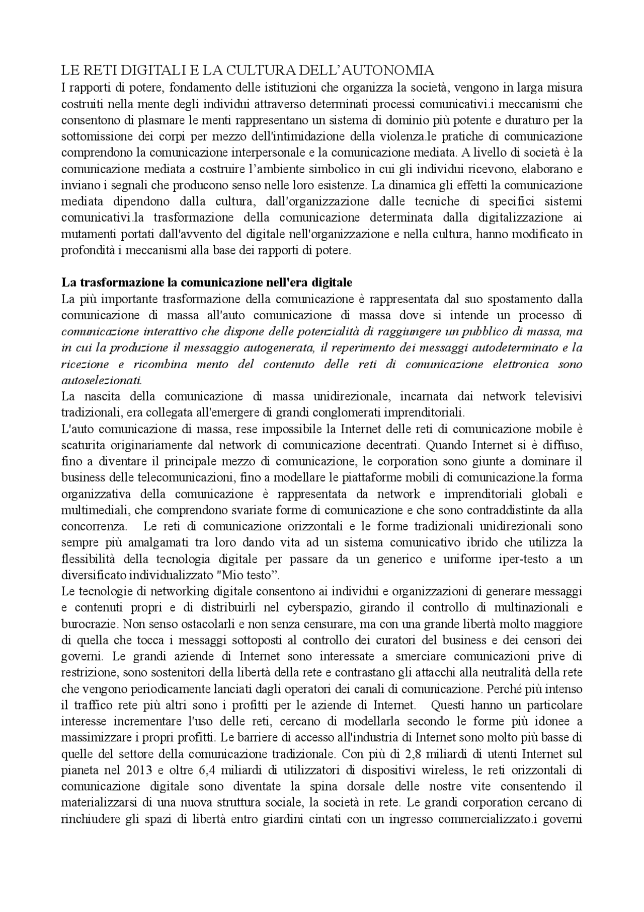 Comunicazione E Potere Manuel Castells Docsity