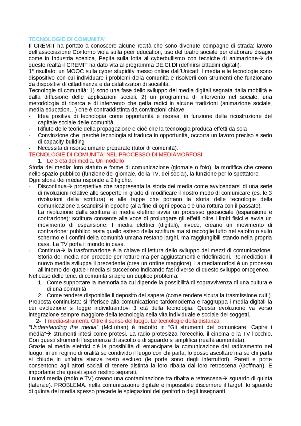 Tecnologie Di Comunità Docsity