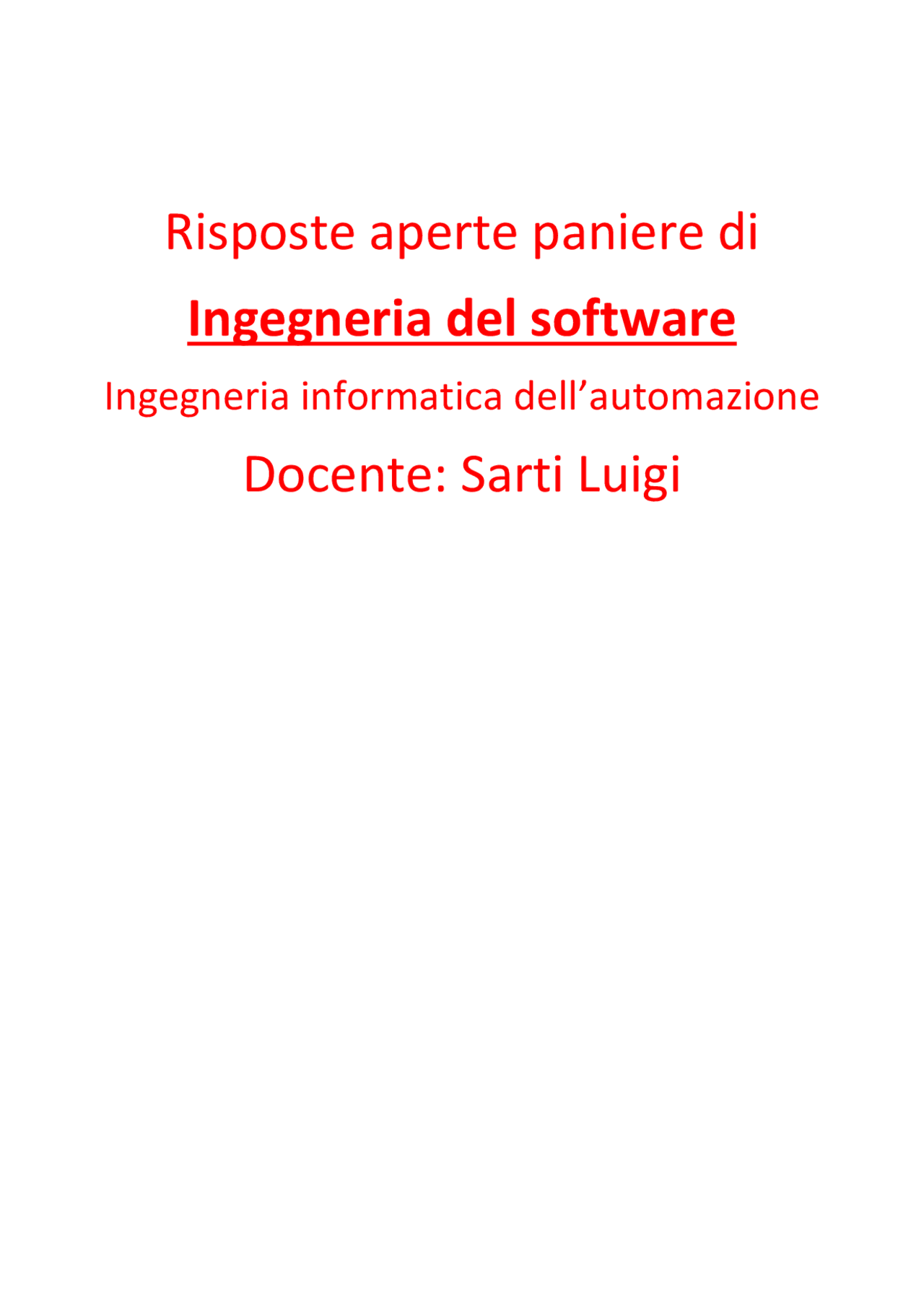 Risposte Aperte Paniere Di Ingegneria Del Software Ecampus Ingegneria