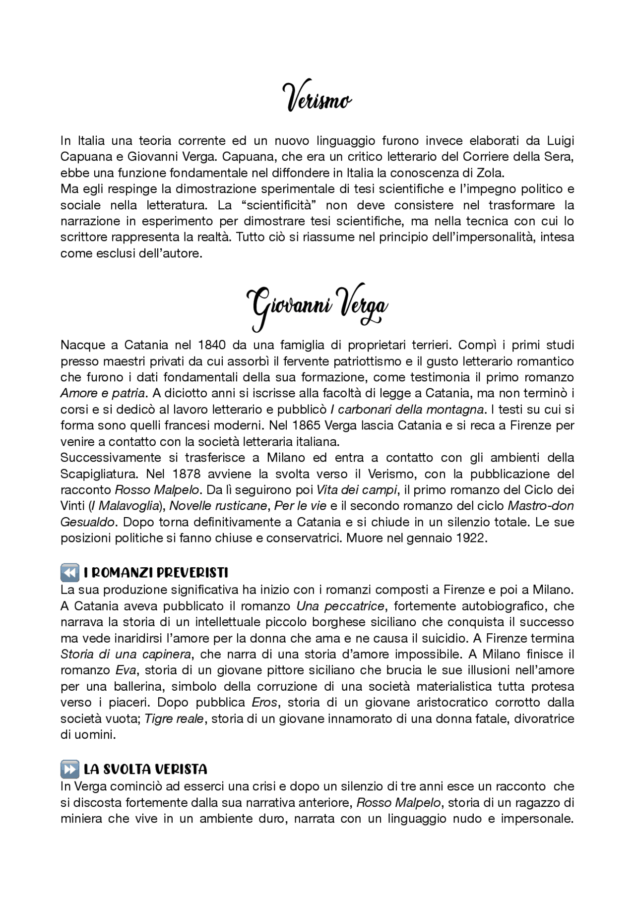 Verismo E Giovanni Verga Docsity
