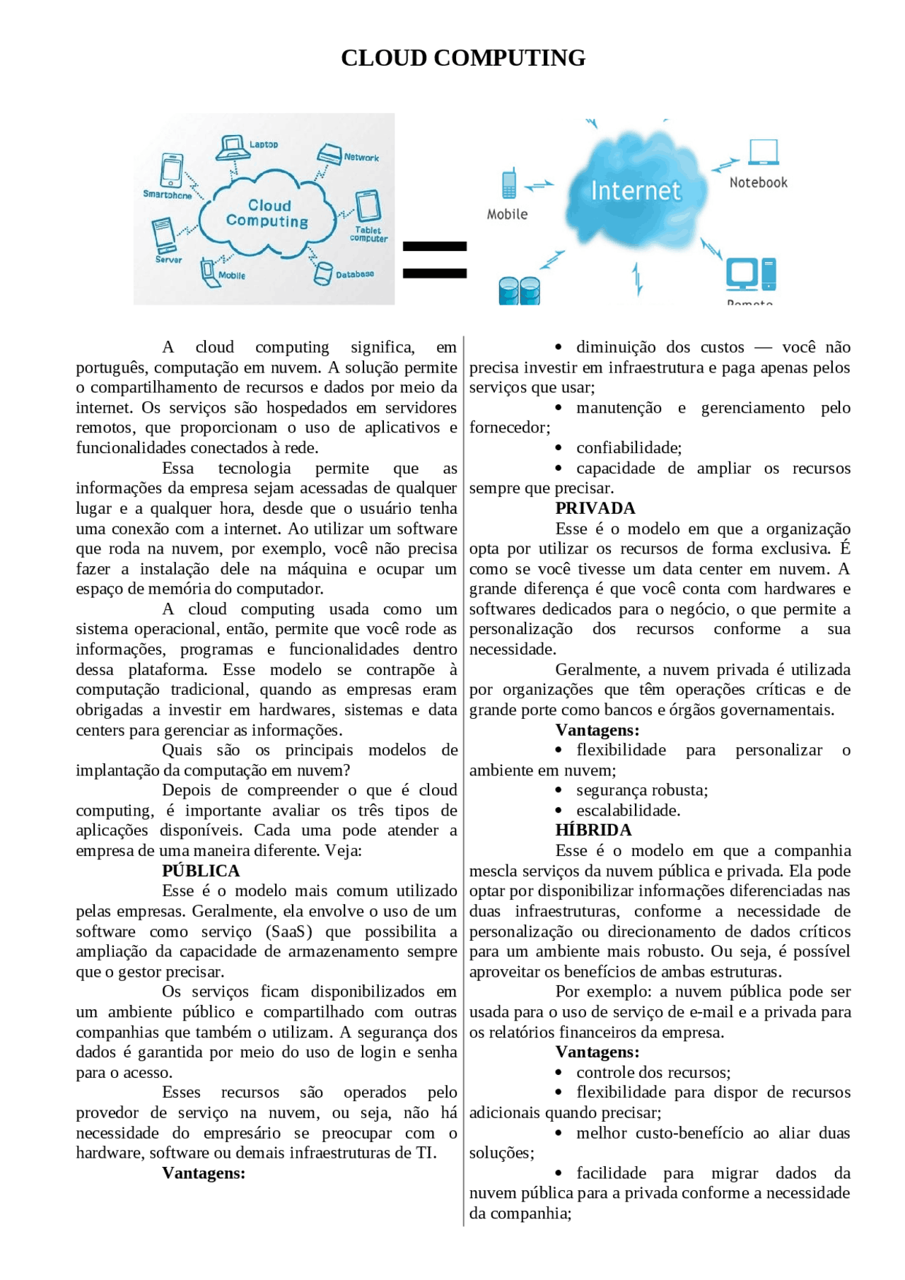 Cloud Computing - Nuvem computacional | Resumos Informática | Docsity